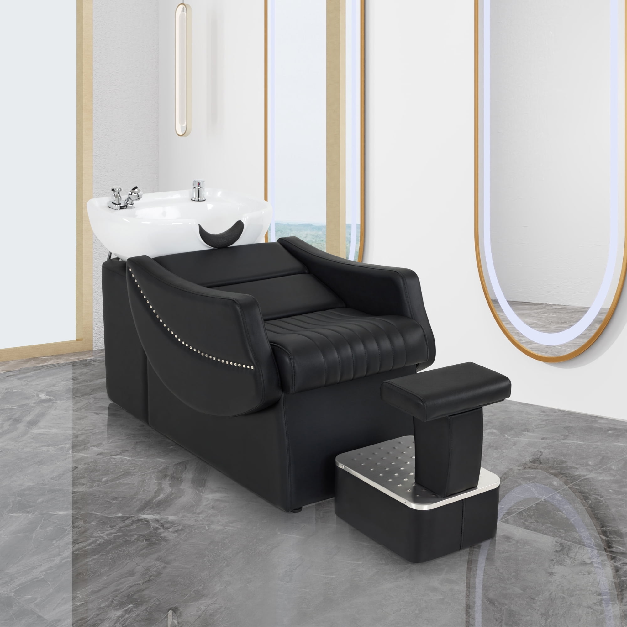 BarberPub Backwash Shampoo Station Chair with Independent Footrest ...