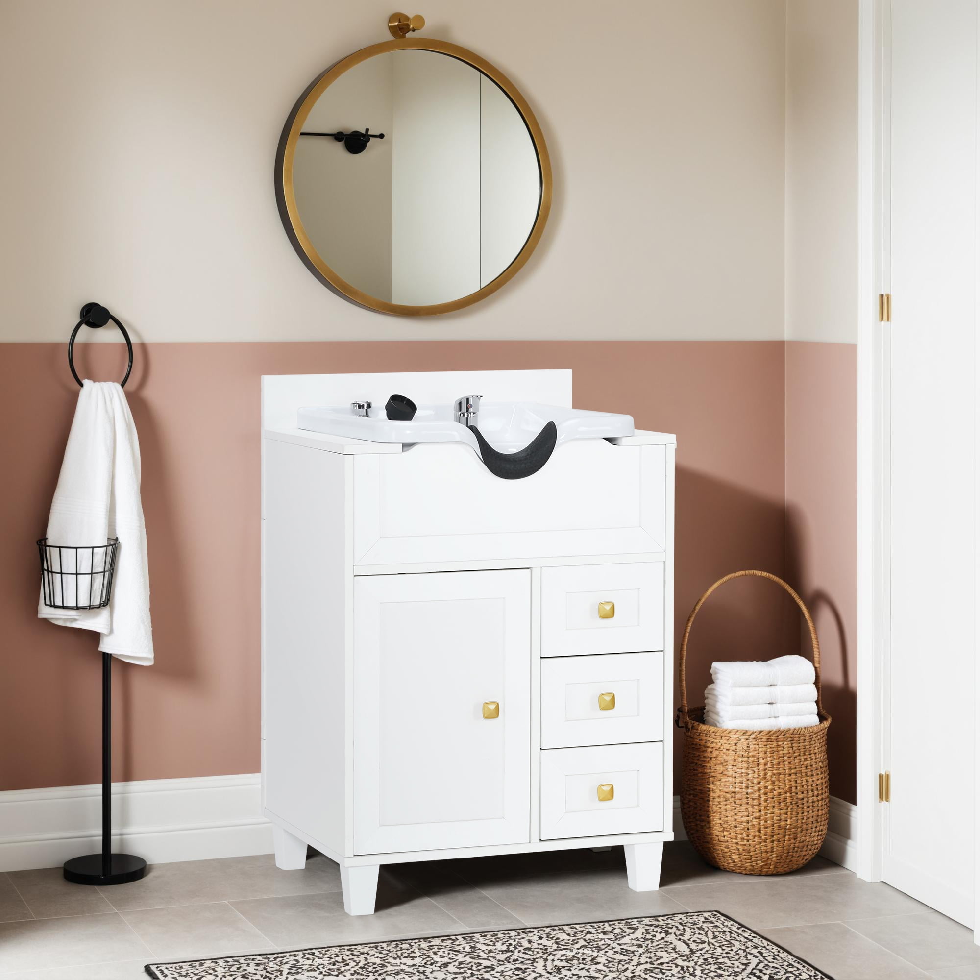 BarberPub Bathroom Vanities Storage with Shampoo Bowl, Hair Salon Wash ...