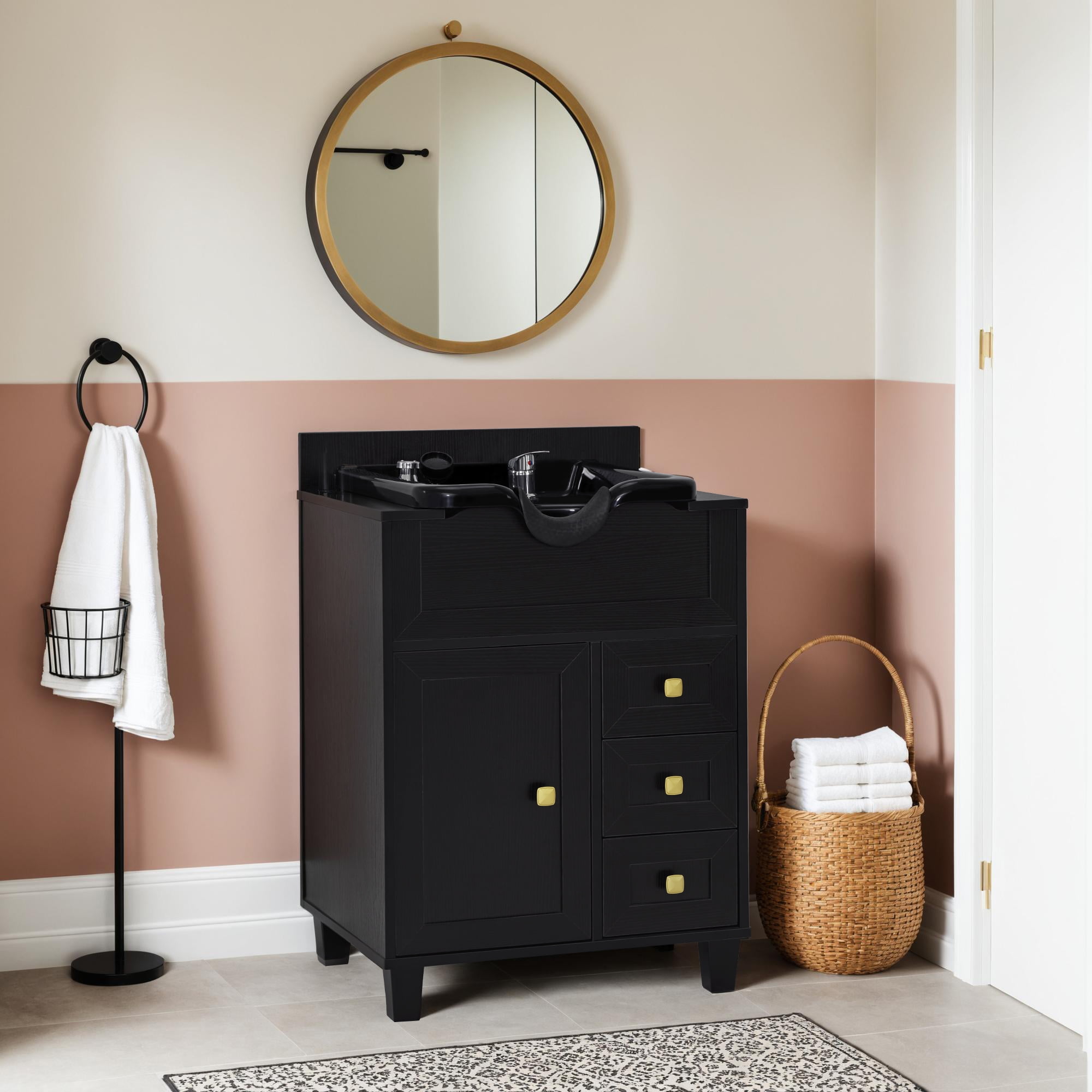 BarberPub Bathroom Vanities Storage with Shampoo Bowl, Hair Salon Wash ...