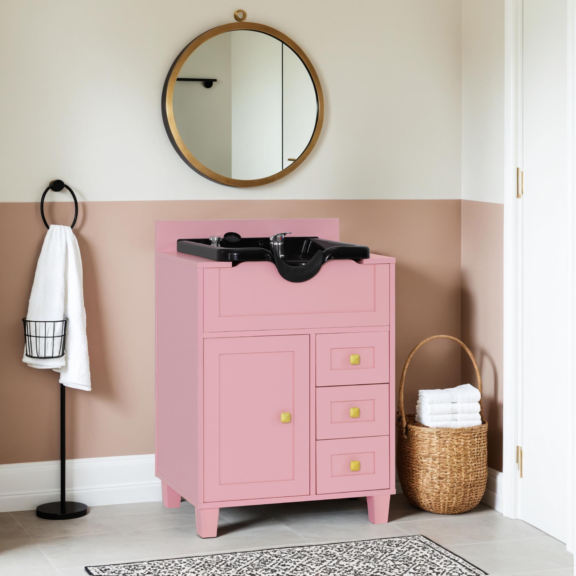 BarberPub Bathroom Vanities Storage with Shampoo Bowl, Hair Salon Wash ...