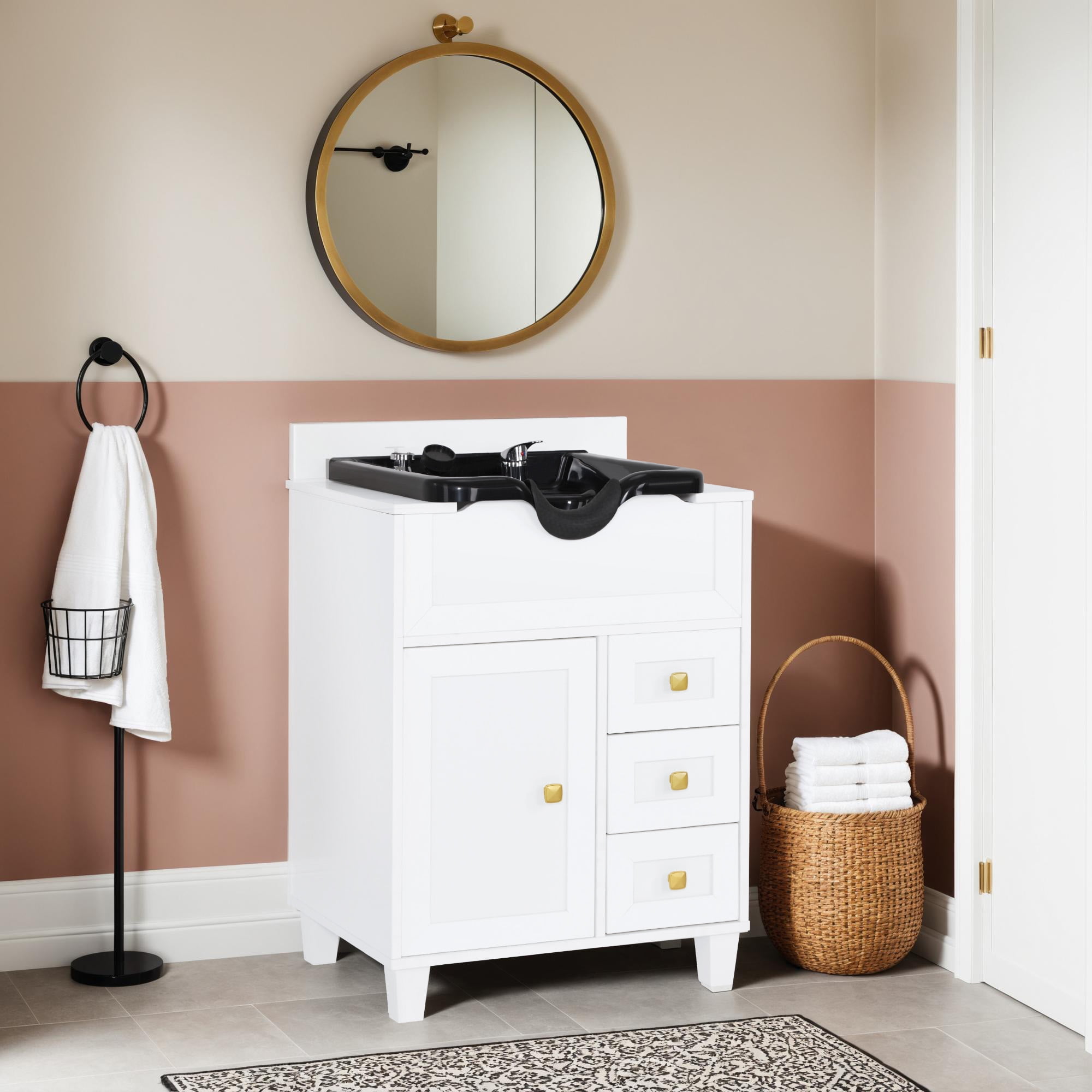 BarberPub Bathroom Vanities Storage with Shampoo Bowl, Hair Salon Wash ...
