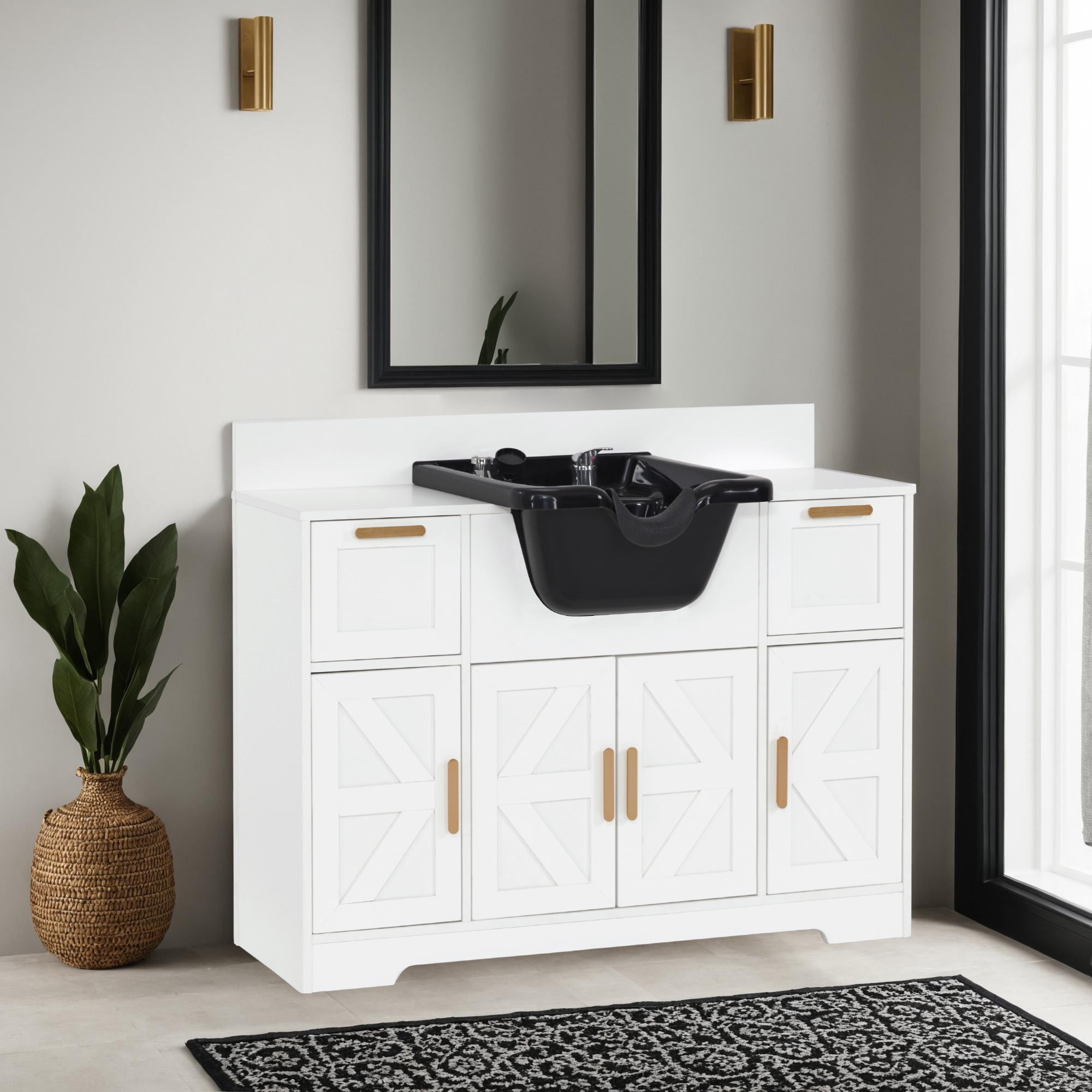 BarberPub Bathroom Vanities Storage with Sprayer Faucet, Hair Wash ...