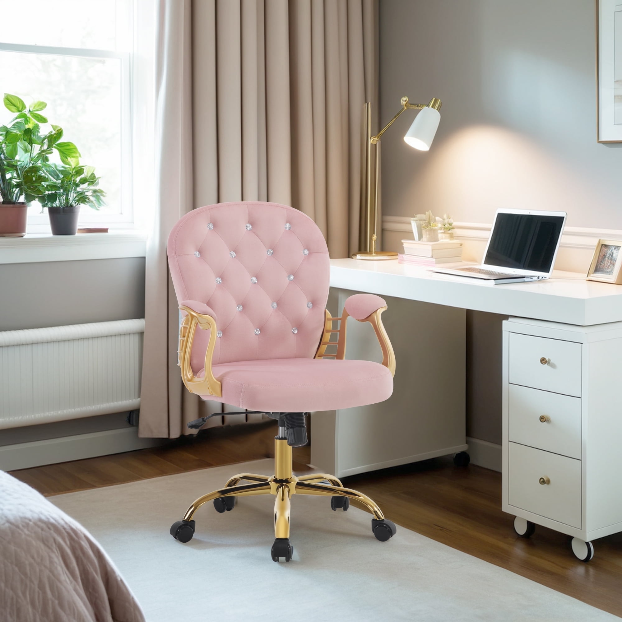 BarberPub Ergonomic Office Chair with Lumbar Support and Wheels, Height ...