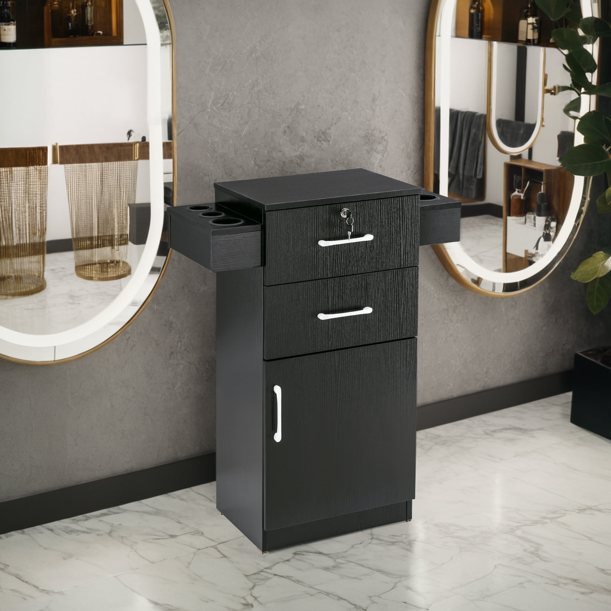 BarberPub Styling Hair Barber Work Station, Locking Wood Storage, 2 ...