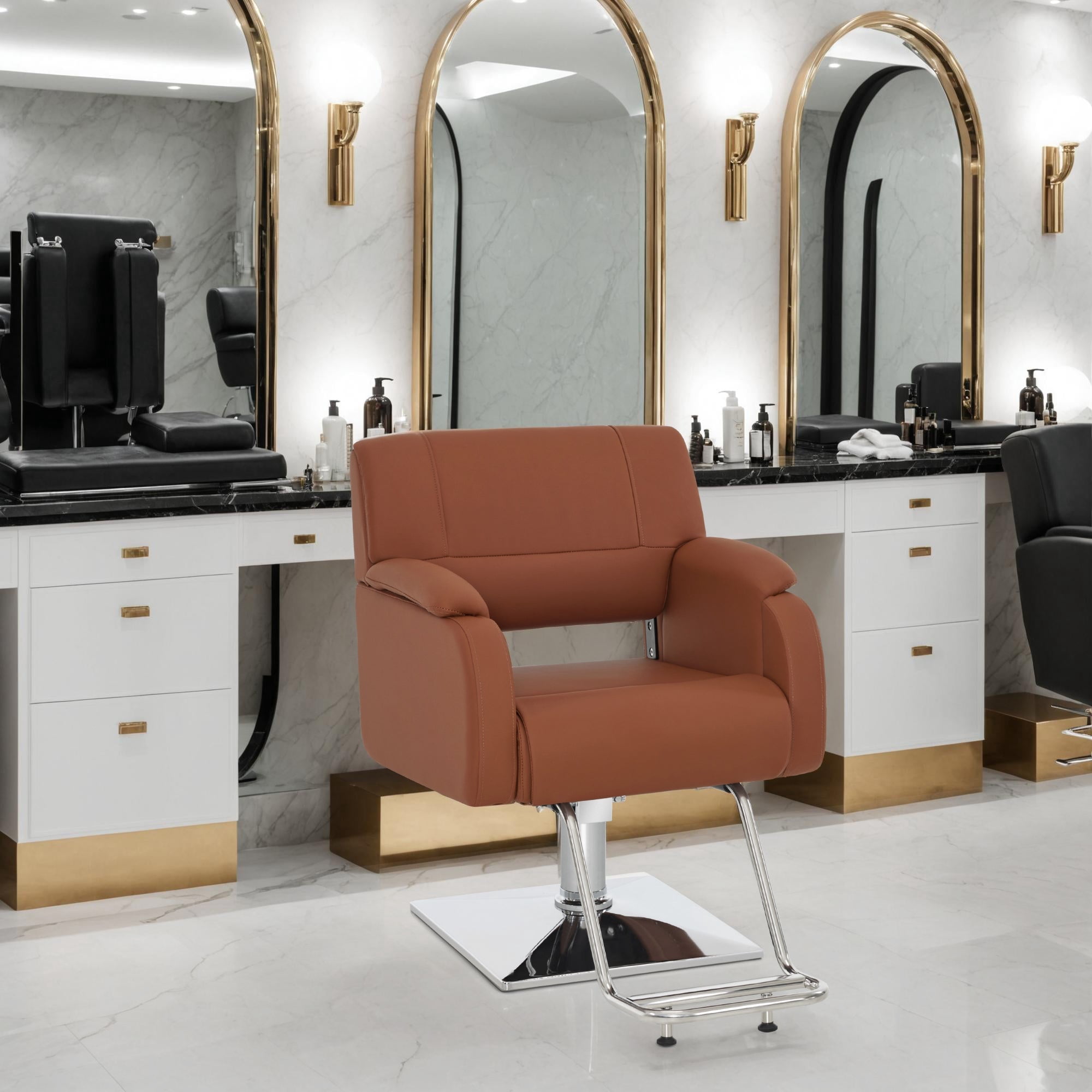 BarberPub Hydraulic Swivel Styling Salon Chair, PVC Leather, 300lb ...