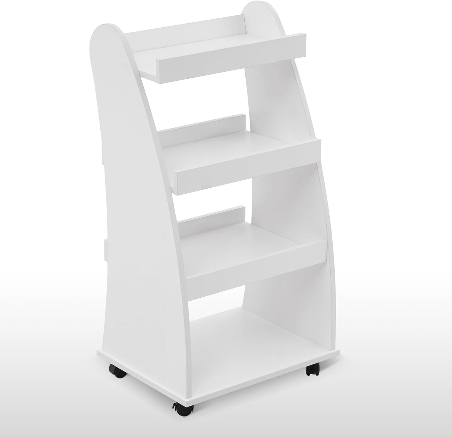 BarberPub Kids Bookshelf with Wheels, 4-Tier Rolling Cart with Storage ...