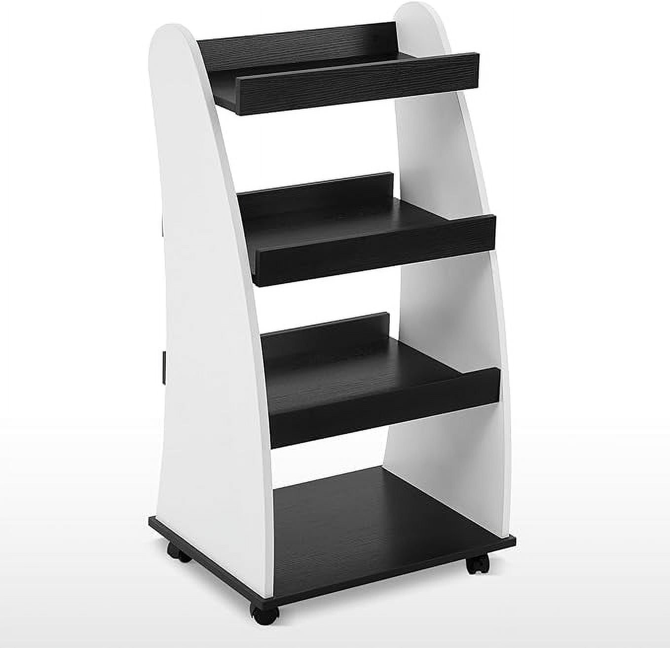 BarberPub Kids Bookshelf with Wheels, 4-Tier Rolling Cart with Storage ...