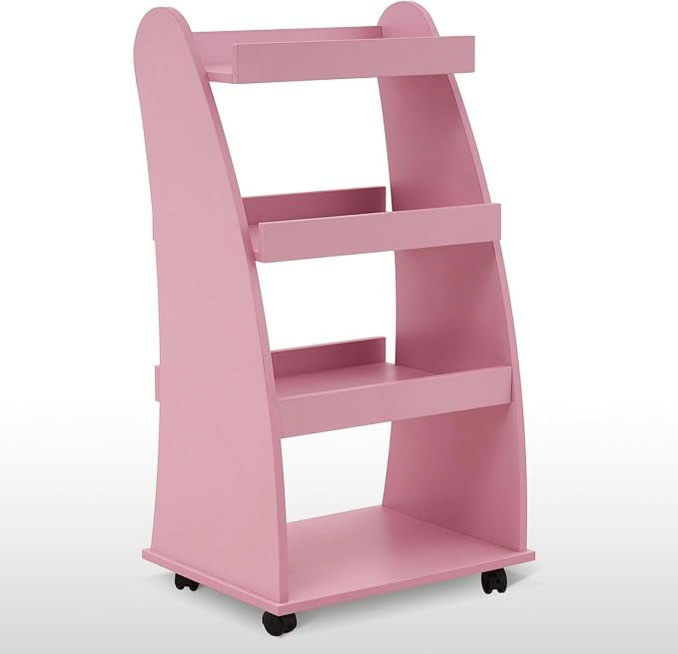 BarberPub Kids Bookshelf with Wheels, 4-Tier Rolling Cart with Storage ...