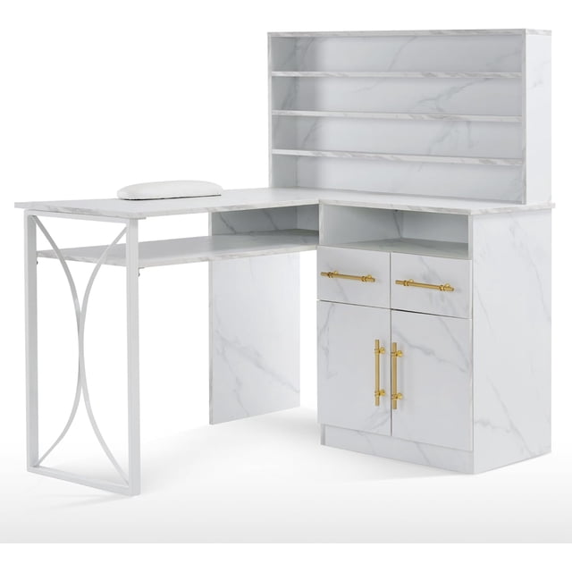 BarberPub L-shaped Manicure Table with Tech Home Drawers, Salon ...