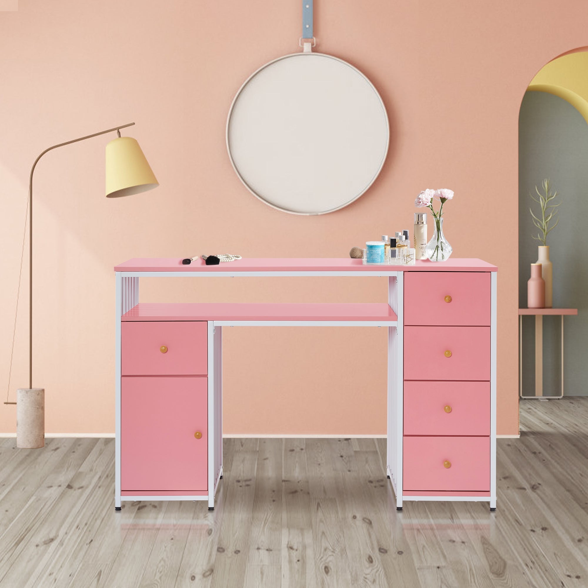 BarberPub Makeup Vanity Desk with Drawer, Manicure Table Storage ...