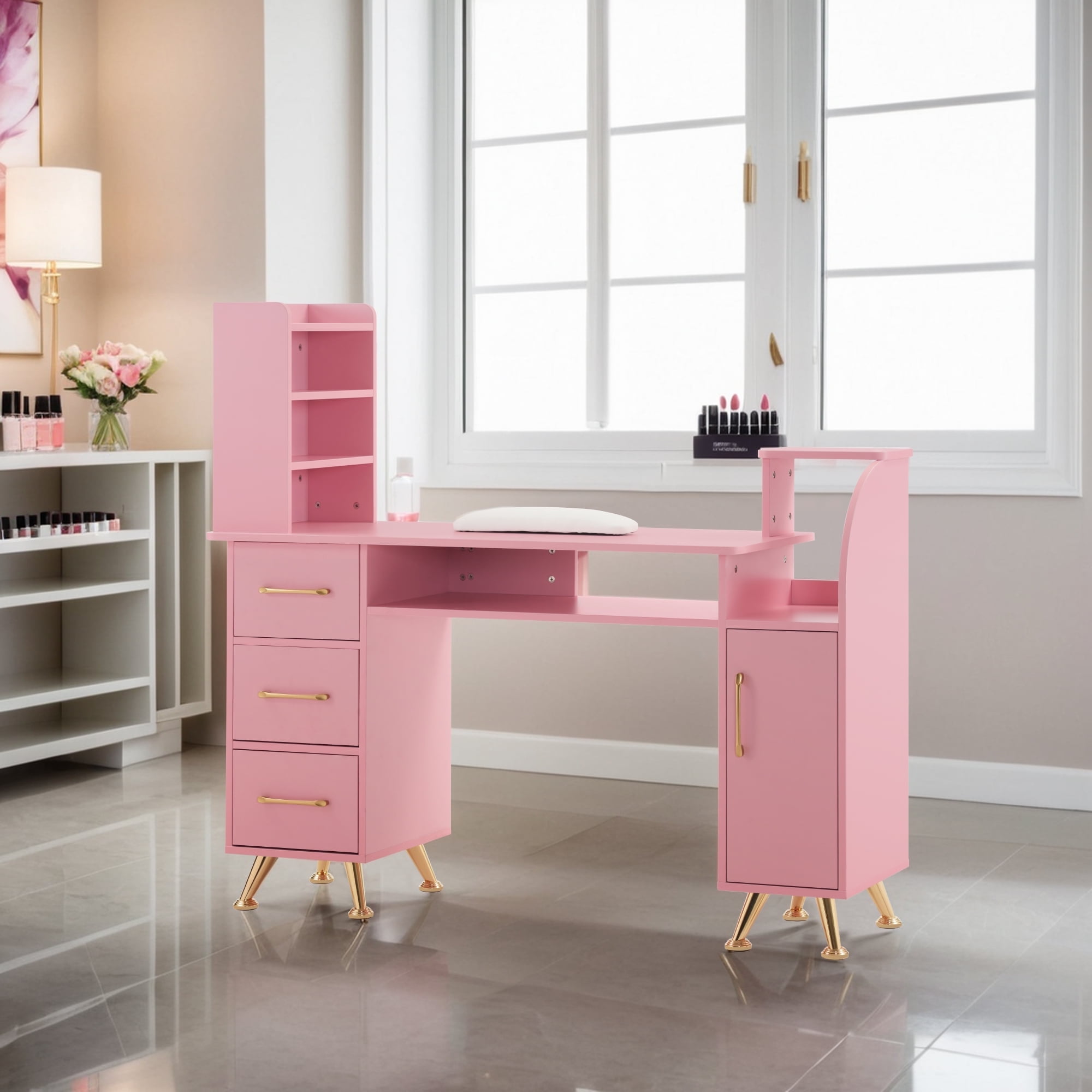 BarberPub Makeup Vanity Desk with Drawer and Cabinet, Manicure Table ...