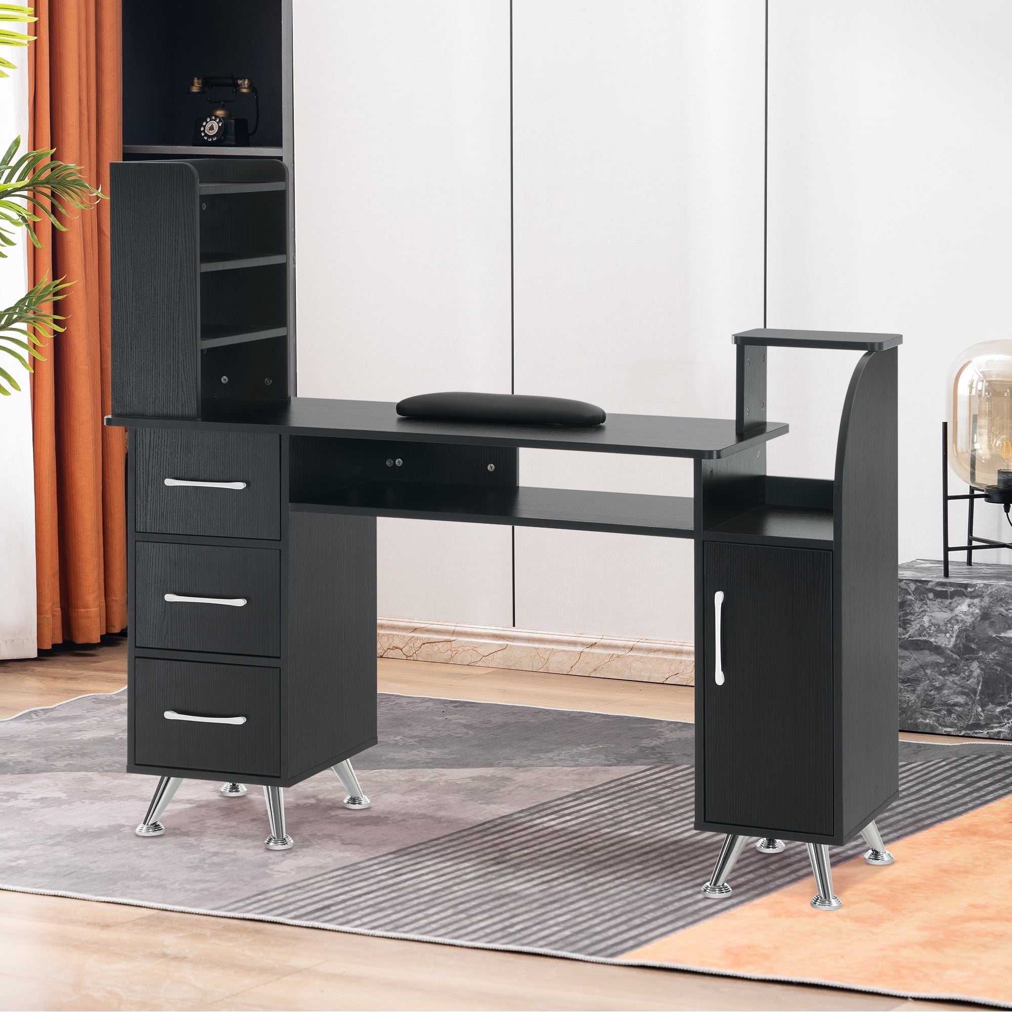 BarberPub Makeup Vanity Desk with Drawer and Cabinet, Manicure Table ...