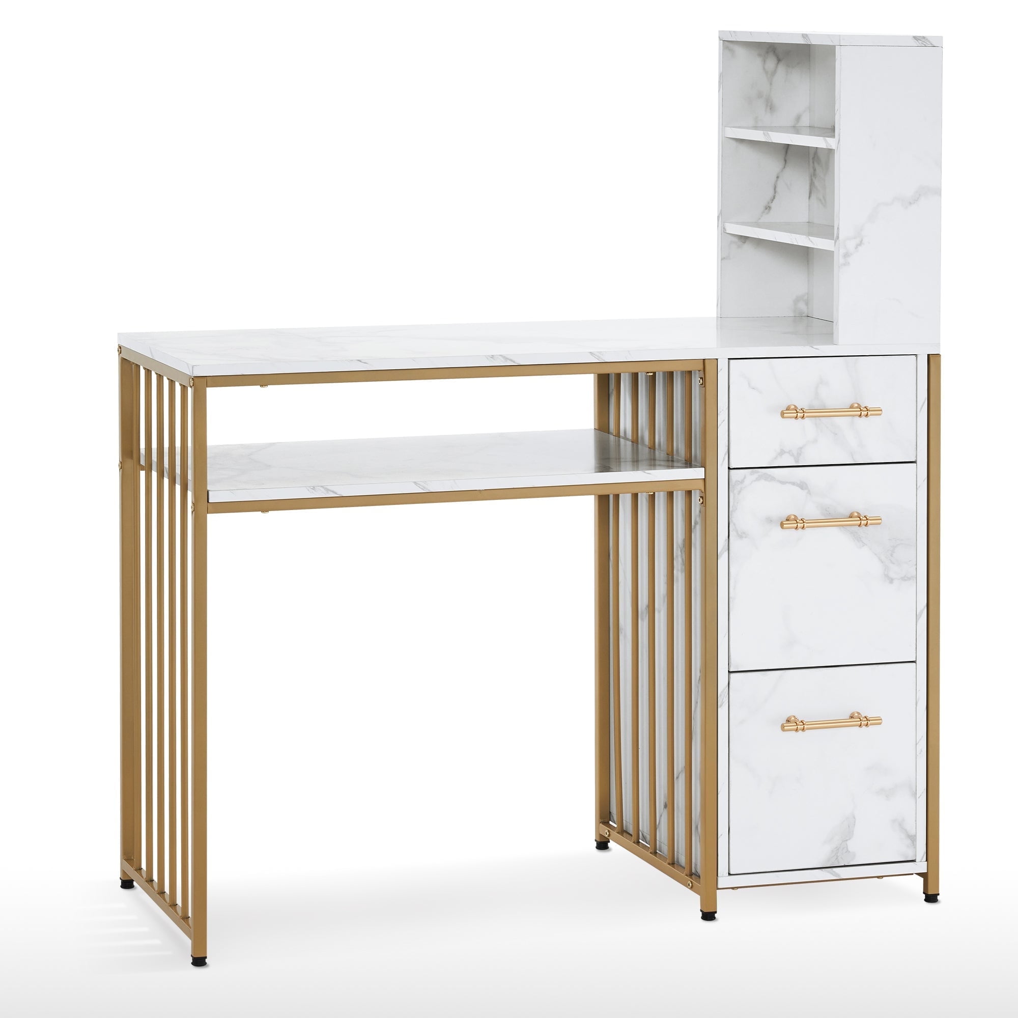 BarberPub Salon Rolling Drawers Manicure Table, Marbling Texture Nail ...