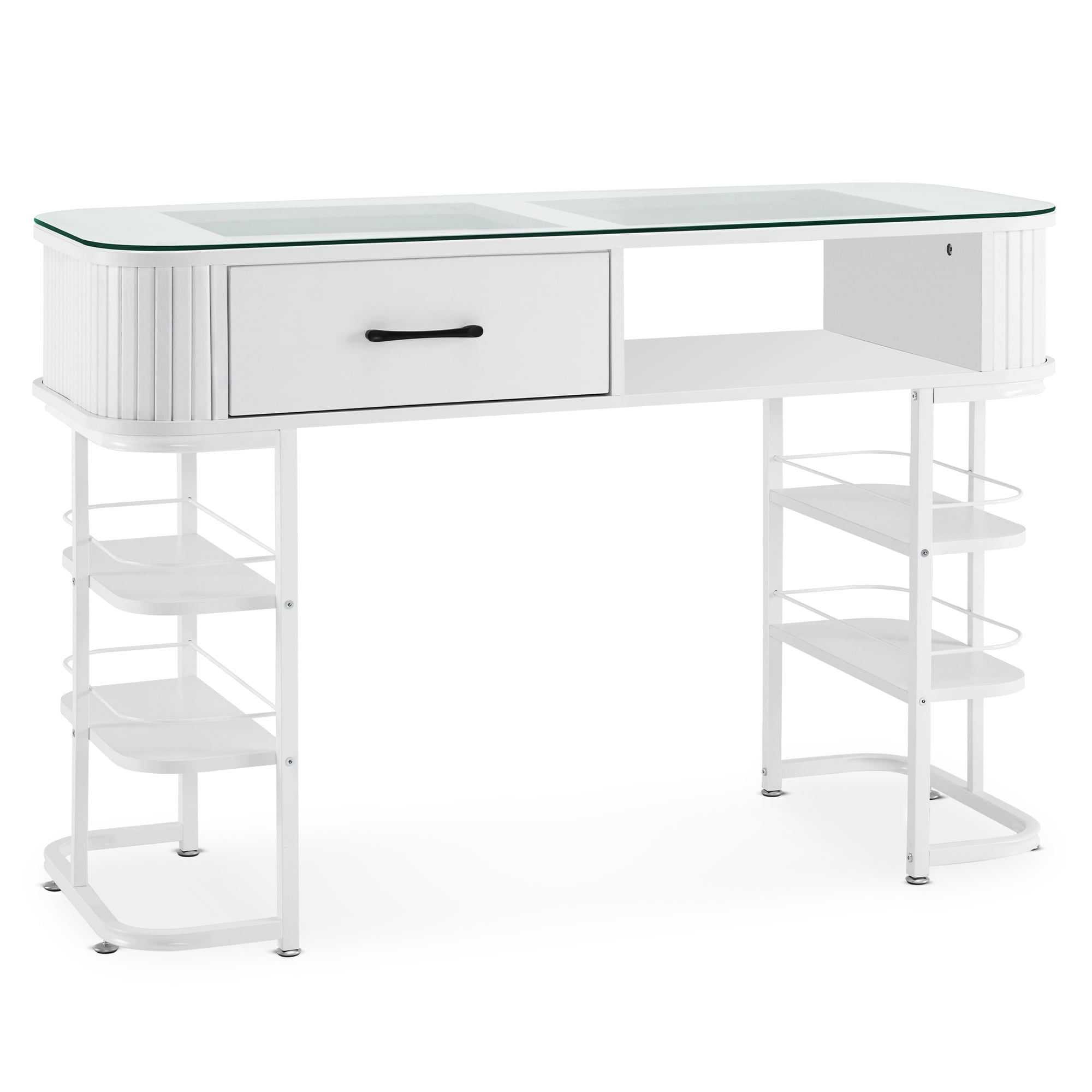 BarberPub Manicure Table Acetone-Resistant Nail Tech Desk with Glass ...