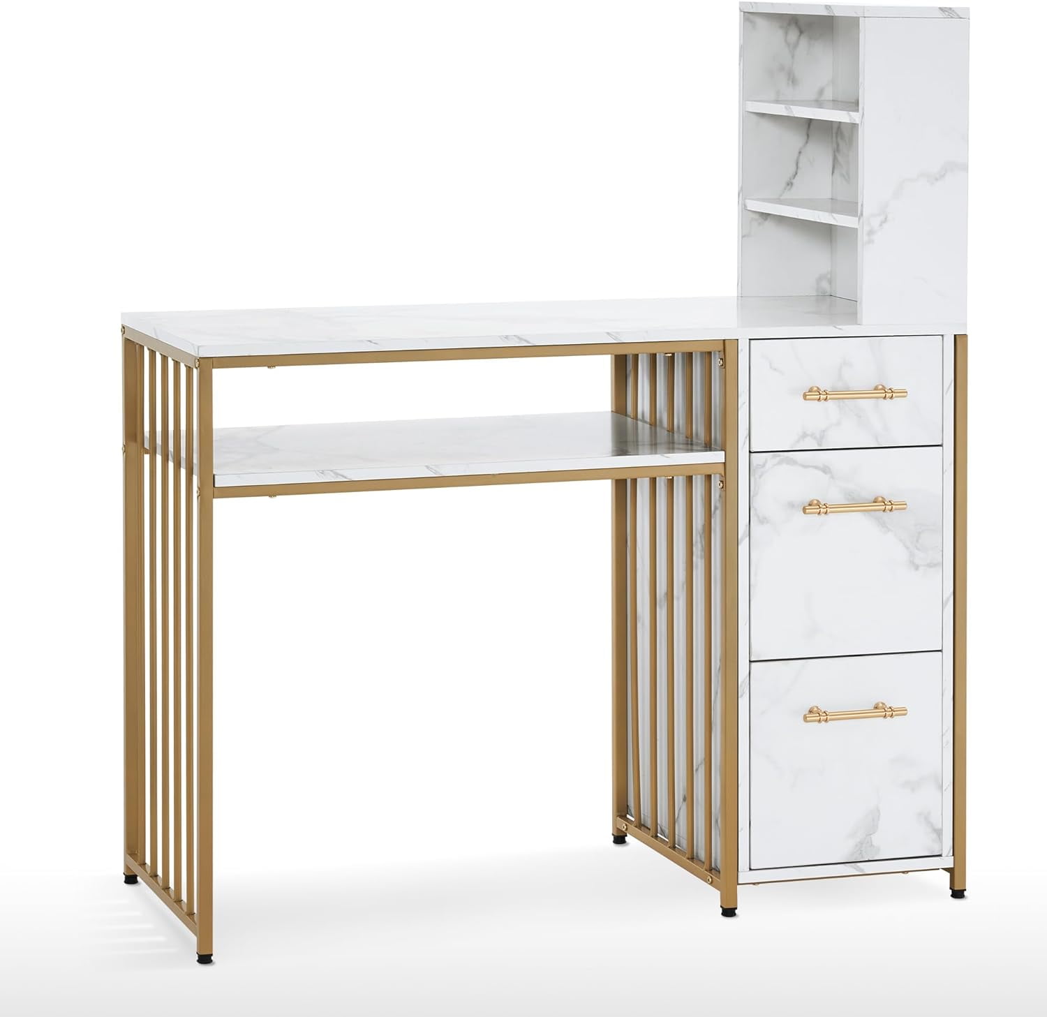 BarberPub Salon Rolling Drawers Manicure Table, Marbling Texture Nail ...