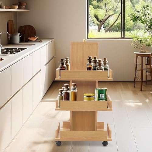 BarberPub Multi-Functional Kitchen Trolley with Lockable Wheels, 3-Tier ...