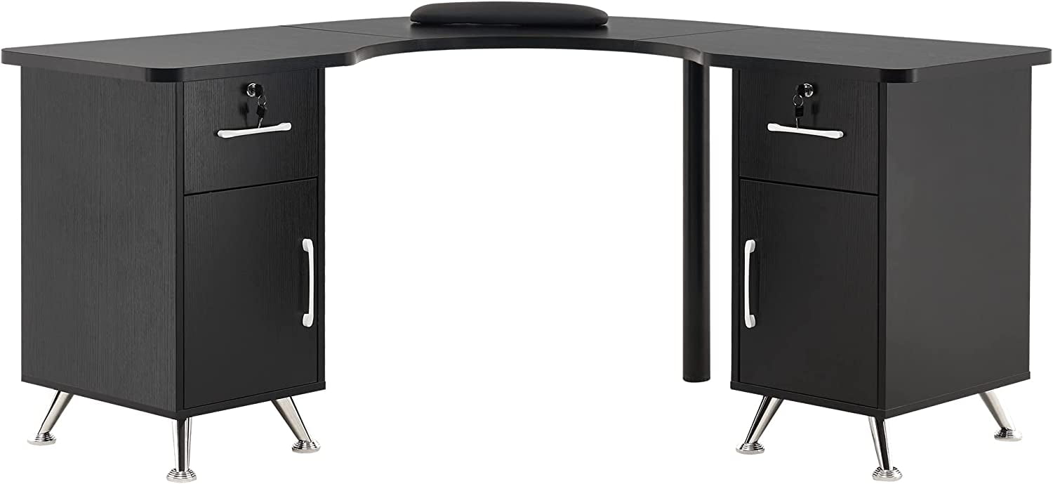 BarberPub L-Shaped Nail Table with Drawers, Salon Station, Manicure ...