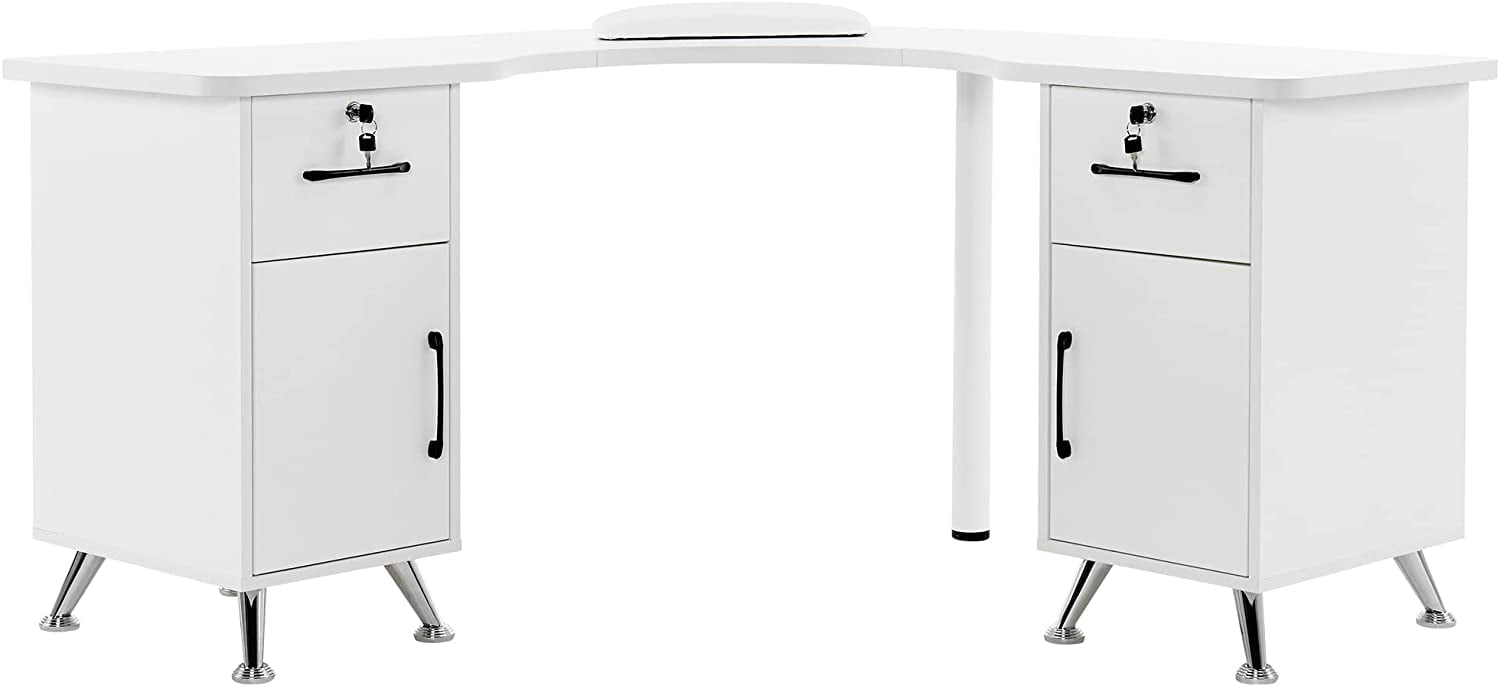 BarberPub L-Shaped Nail Table with Drawers, Home Salon Station, Office ...