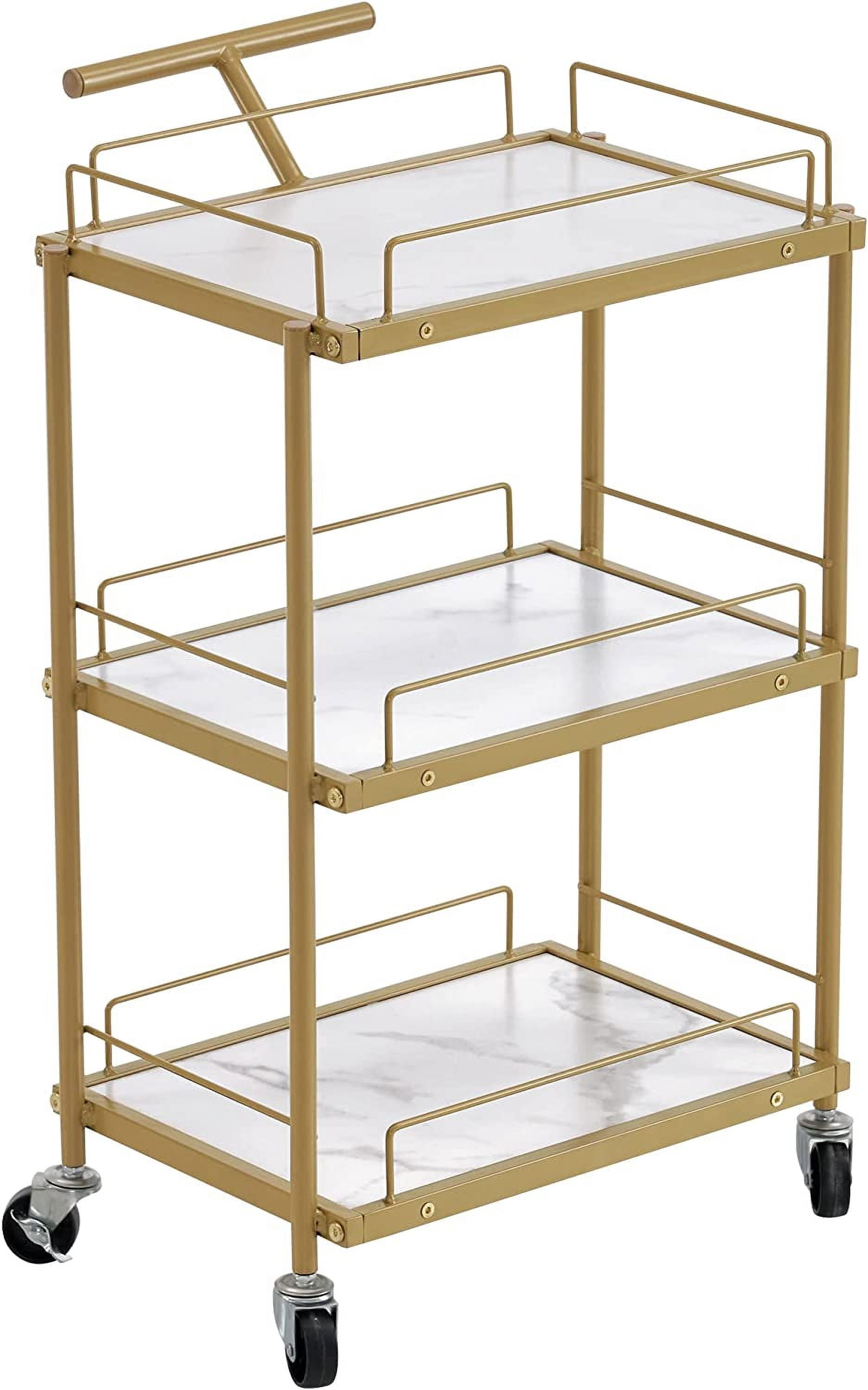 BarberPub Salon 3 Tier Rolling Trolley Organizer with Shelves, White ...