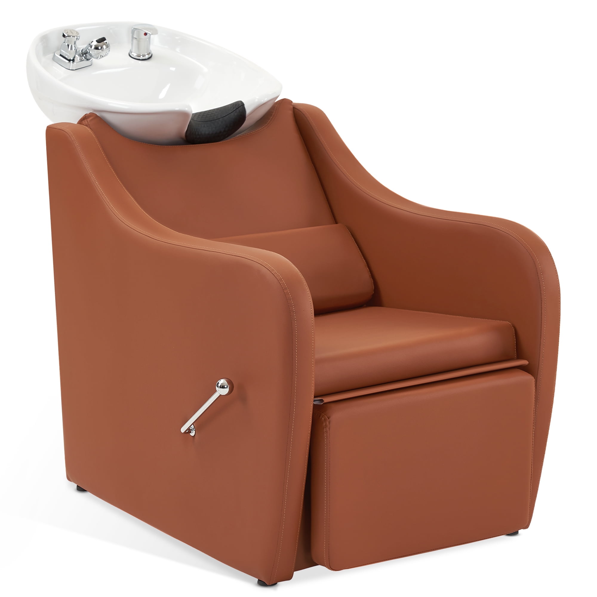 BarberPub Shampoo Barber Backwash Chair Extended, Ceramic Shampoo Bowl ...