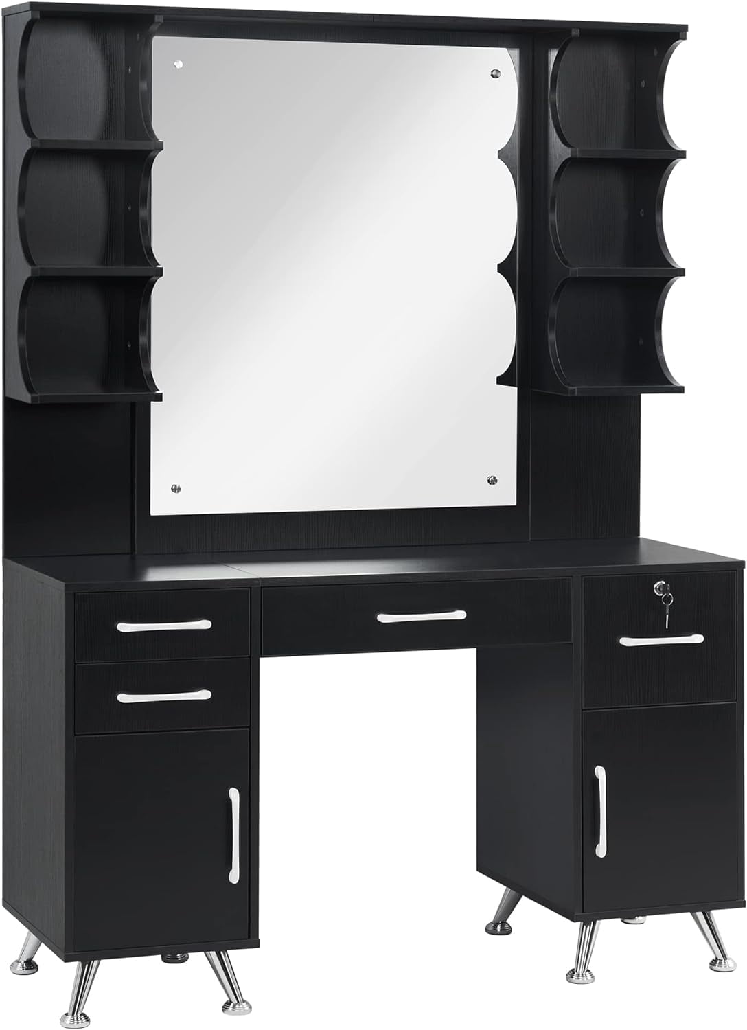 BarberPub Vanity Set with Mirror & Drawers Make up Table Spa Beauty ...