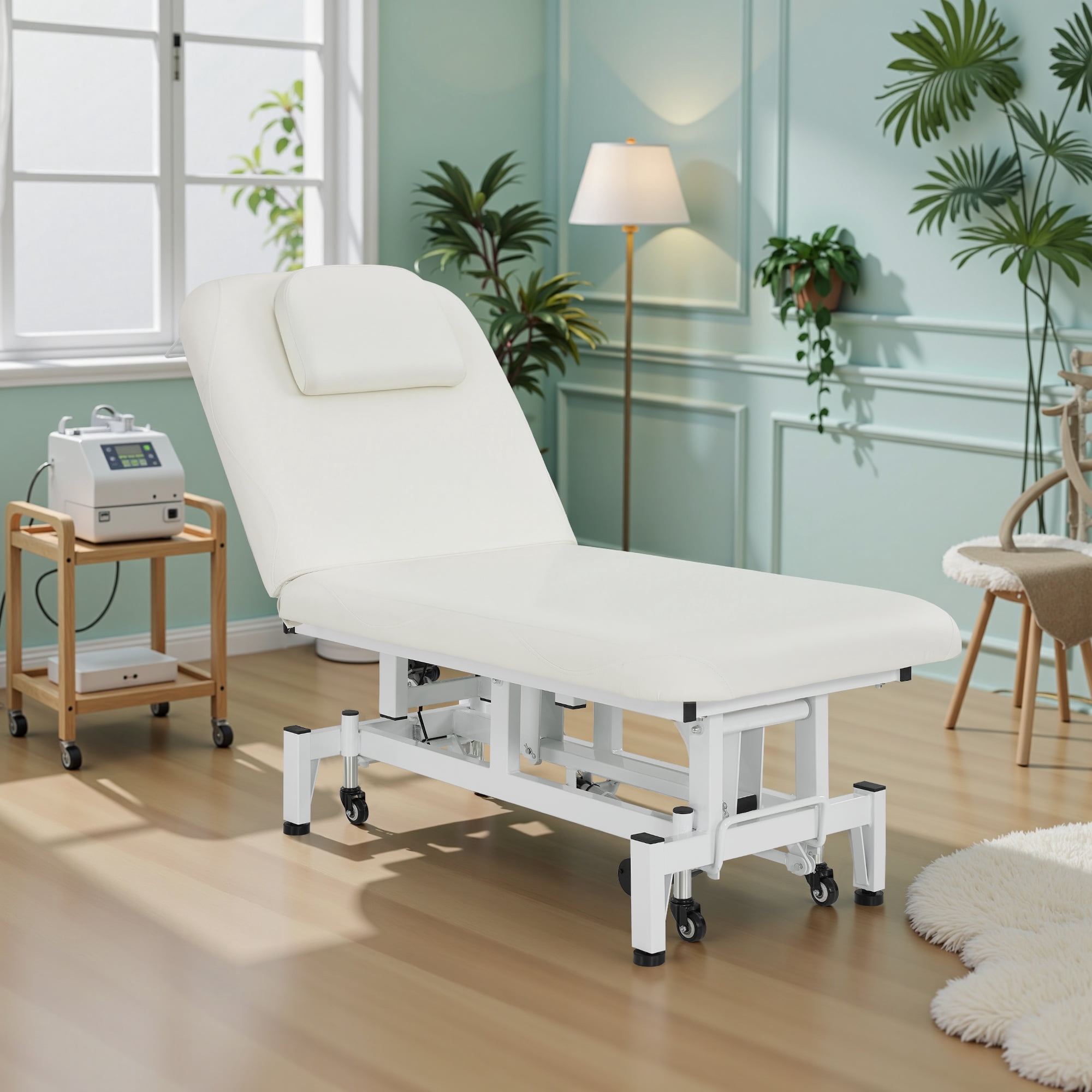 BarberPub Wheeled Electric Facial Bed, Powered Salon Spa Bed with Dual ...