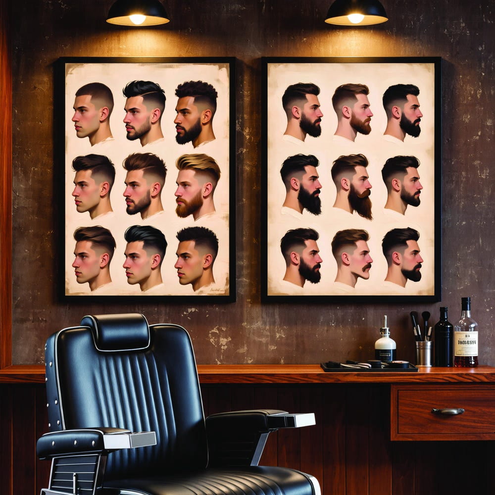Barbershop Hair Beard Styles Vintage Mens Poster Set Wall Art Home ...