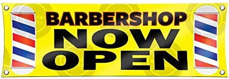 Barbershop Now Open Banner (1ft X 3ft) Yellow Barber Vinyl Display Hair ...