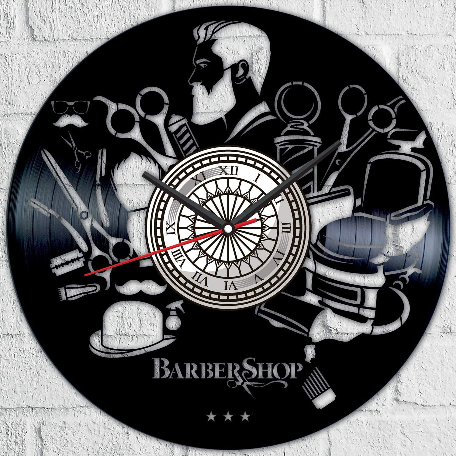 Barbershop Vinyl Record Wall Clock Retro style Wall clock Silent Home ...