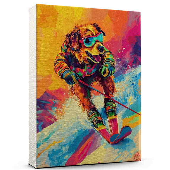 Barbet Dog Skiing Art Stretched Canvas Size 8x12 – Barbet Dog Playing ...
