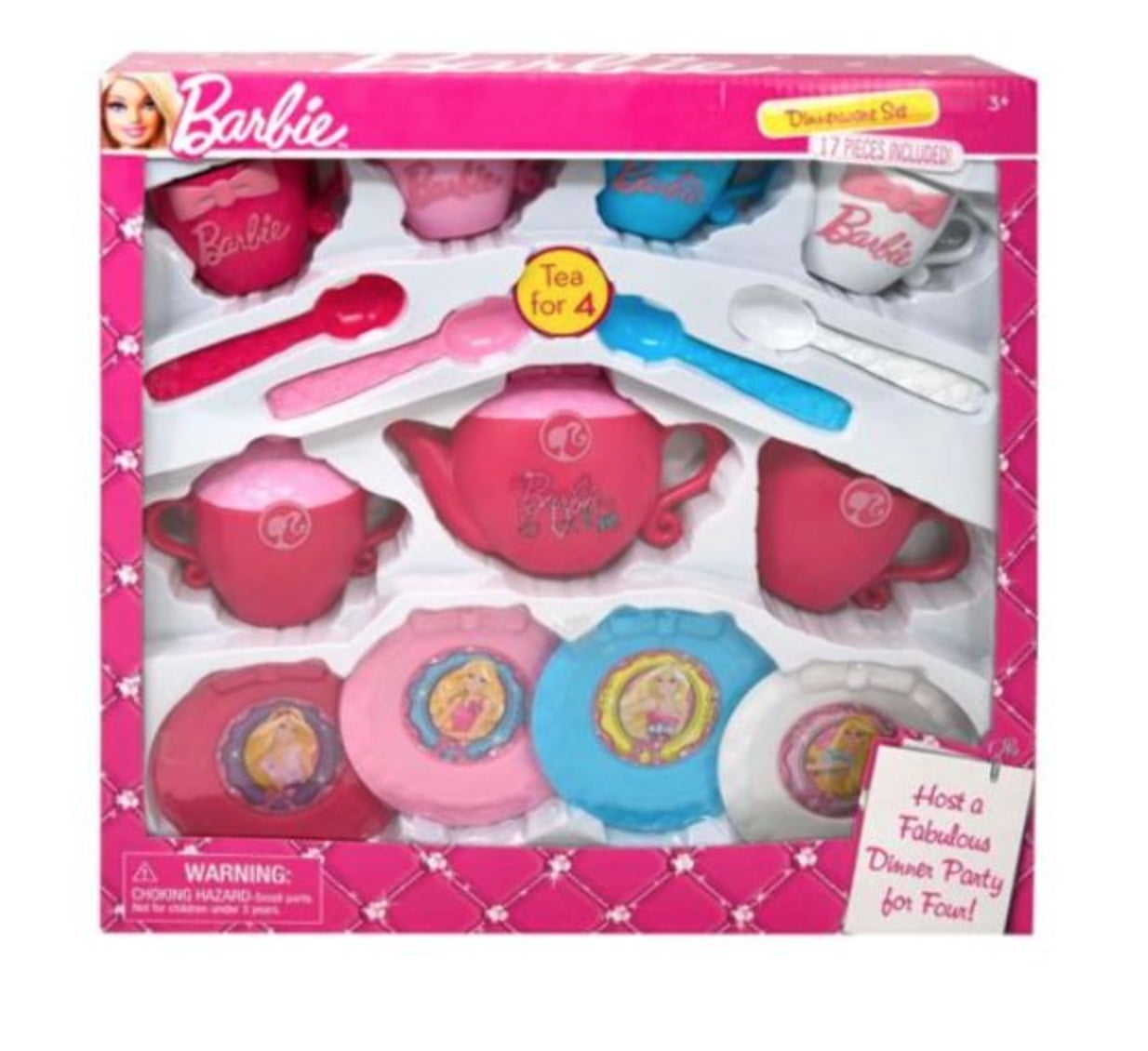 Mattel Barbie 17-Piece Dinnerware Set for Kids, Ages 3+, Spa-Themed ...