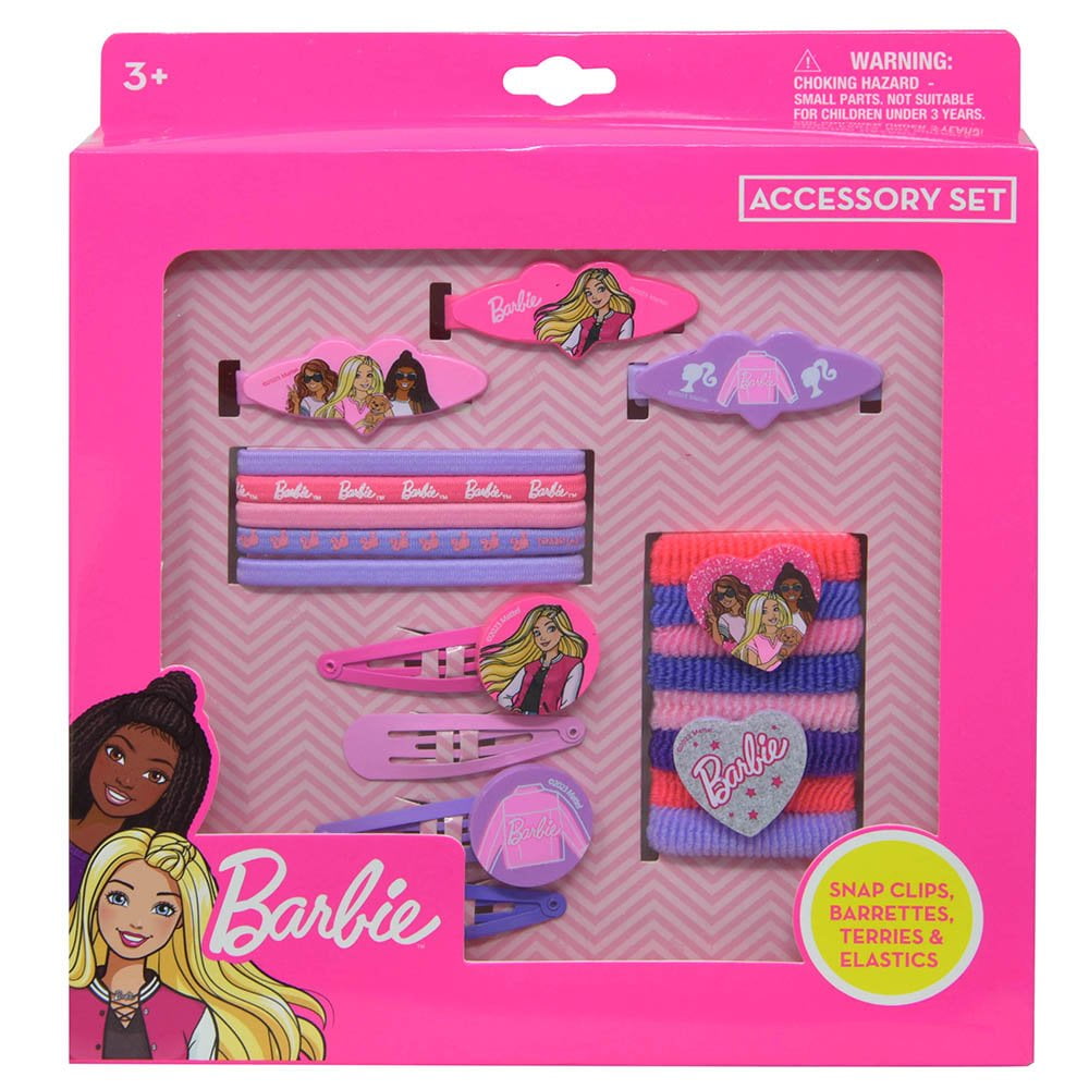 Barbie 20pc Accessory Set in box- 4 snap clips, 3 barrettes, 8 terries ...