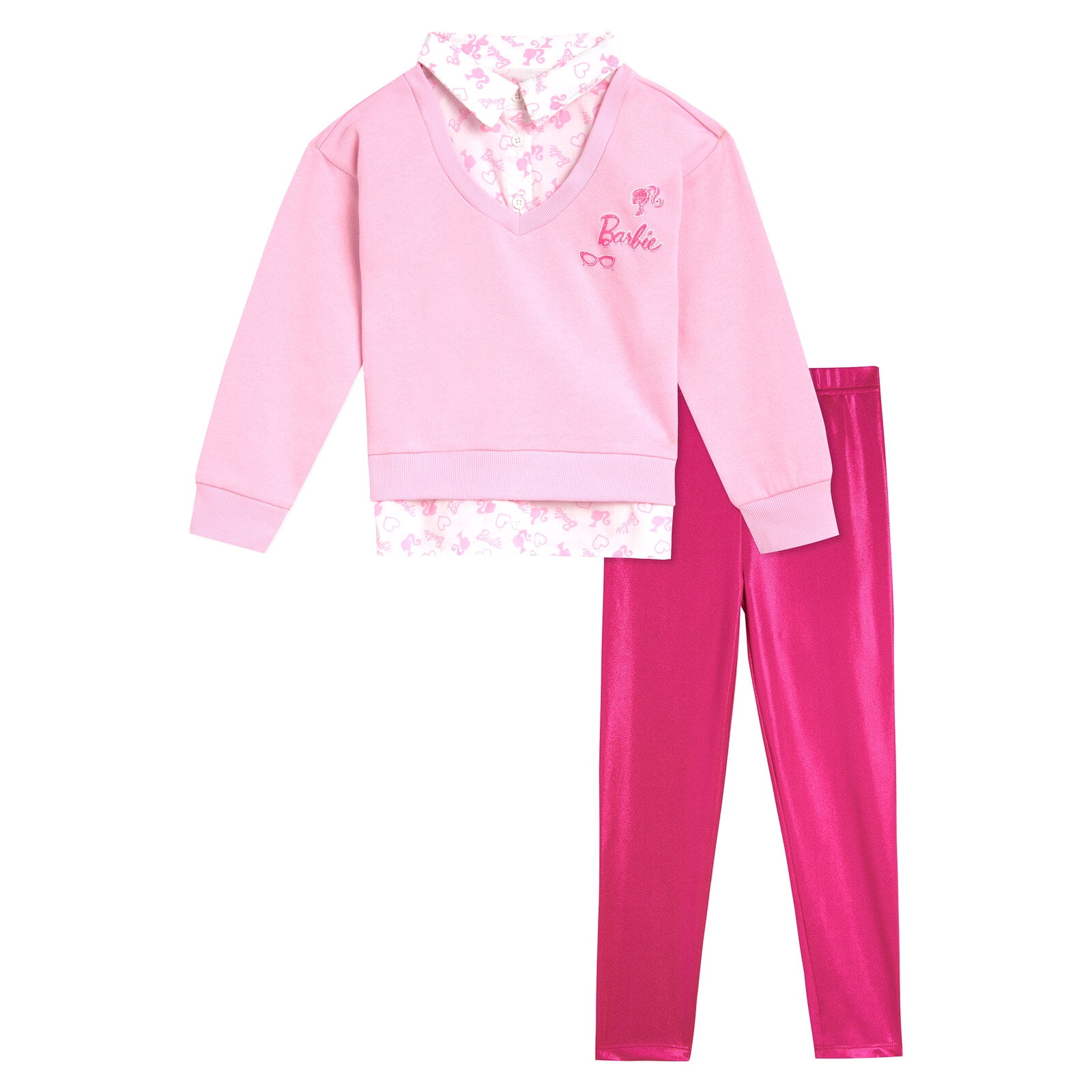 Barbie 2fer Drop Shoulder Fleece Sweatshirt and Leggings Outfit Set ...