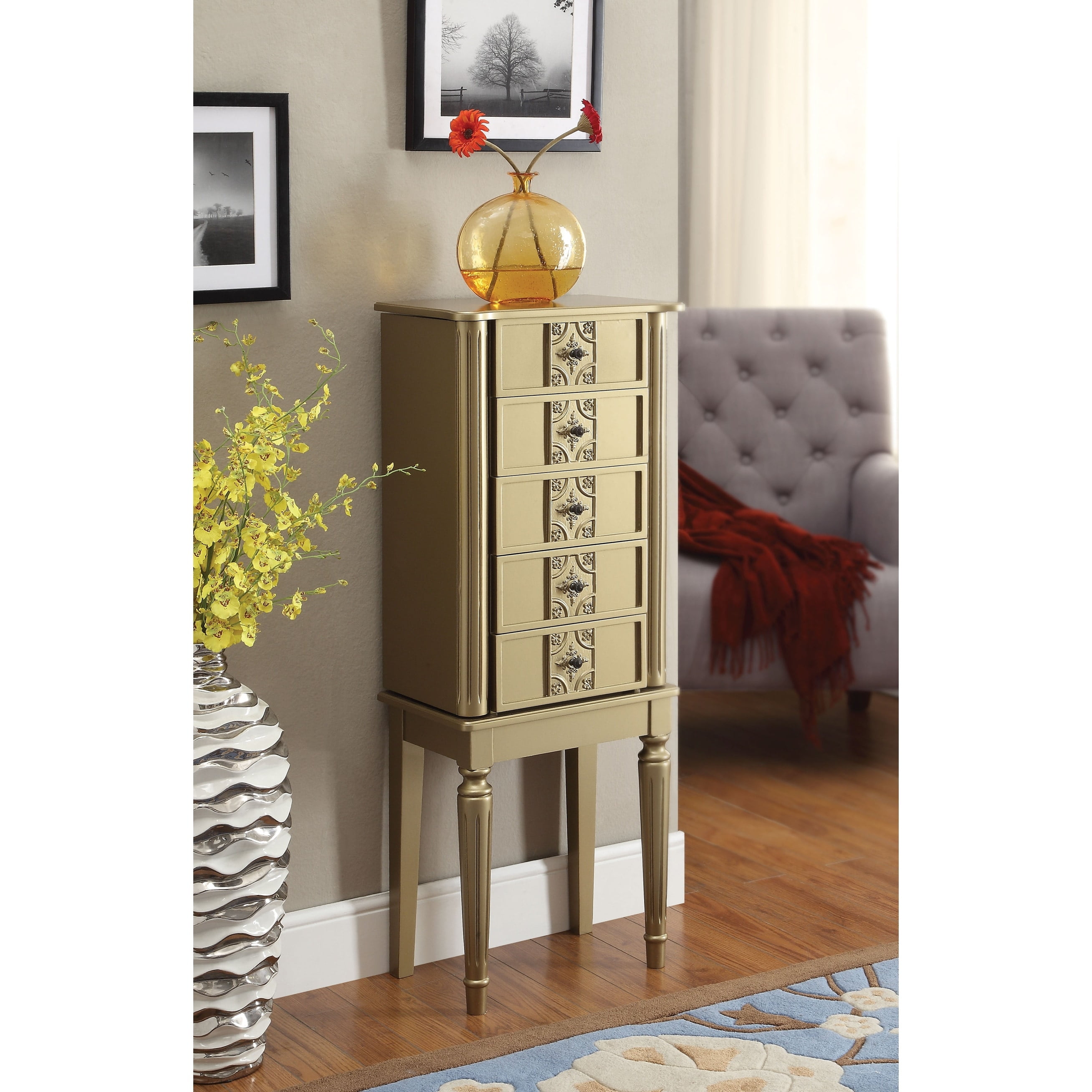 Barbie 4-drawer Jewelry Armoire with Mirror Gold - Walmart.com