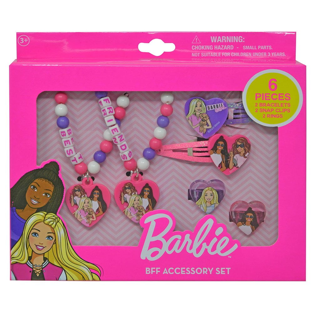 Barbie Accessory Set Includes: 2 beaded bracelets w/charm, 2 snap clips ...