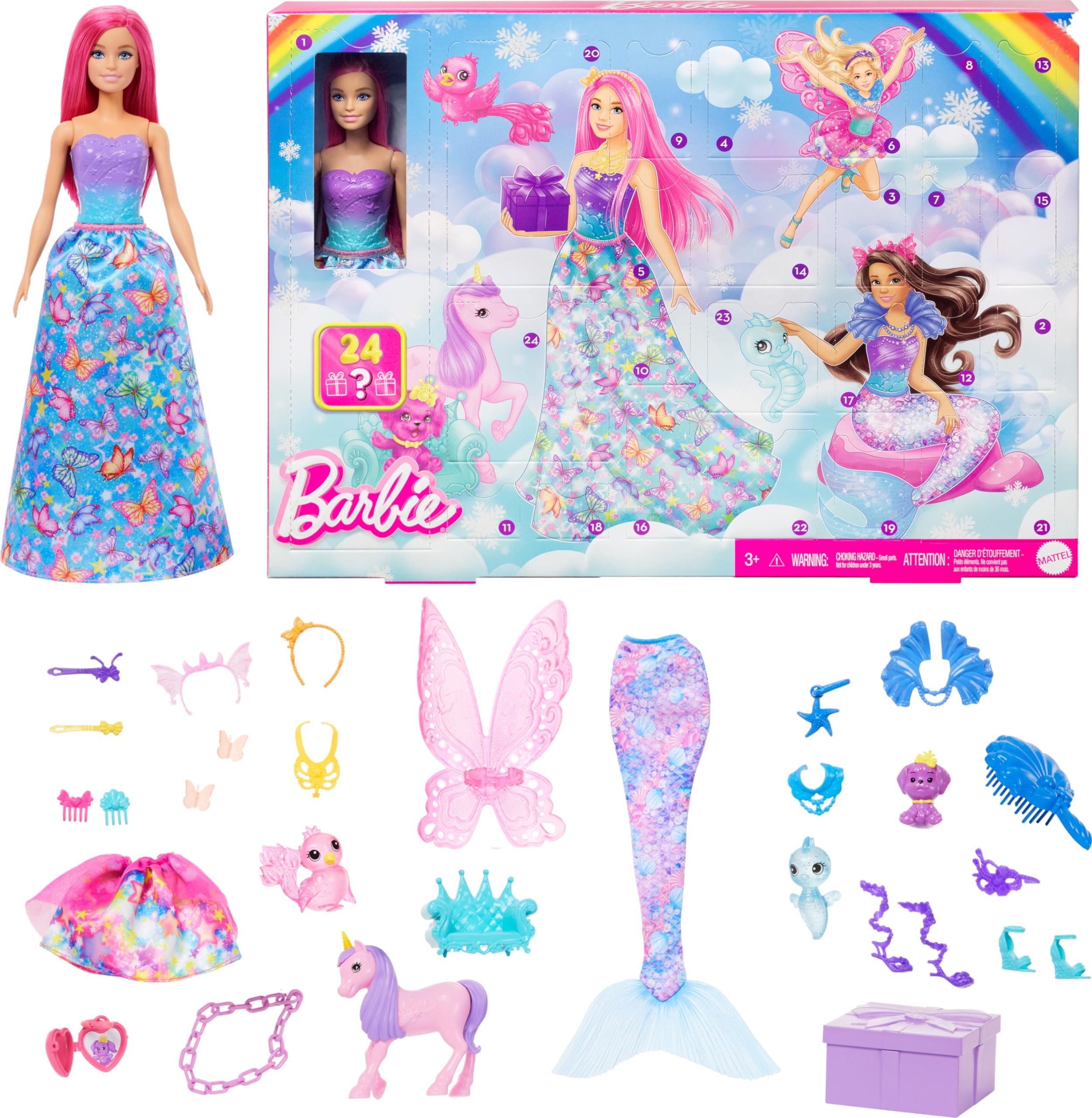 Barbie Advent Calendar with Doll & 24 Surprise Accessories Including ...