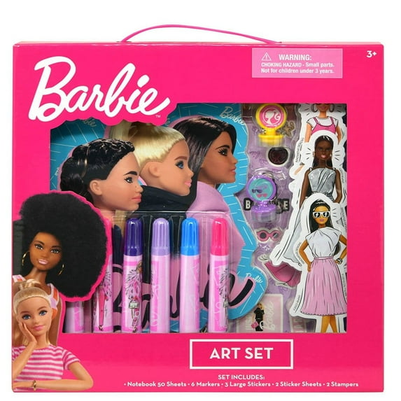 Barbie Art Set in Box- NOTEBOOK, MARKERS, STICKERS & STAMPS - Walmart.com