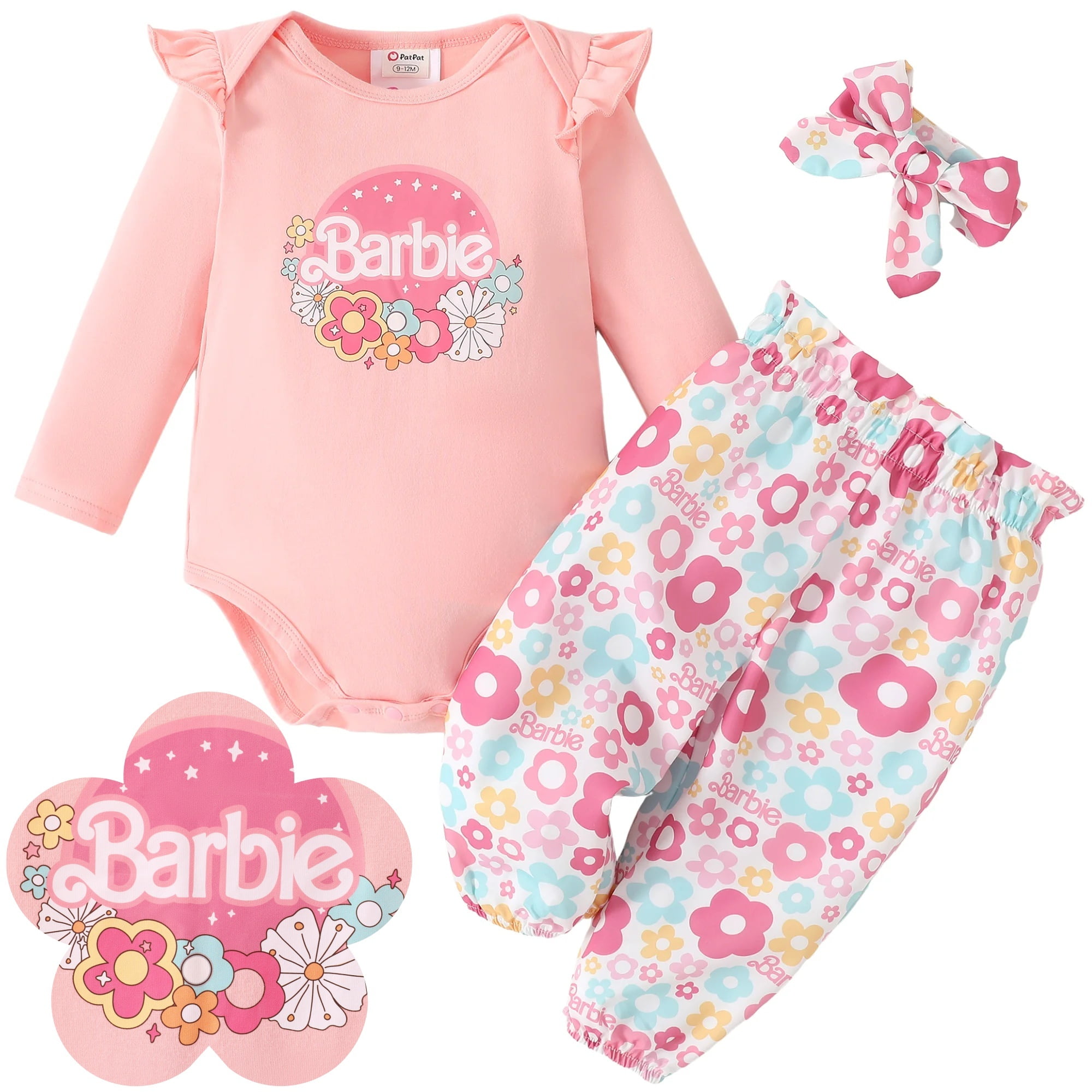 Barbie Baby Girl Clothes 3Pcs Ruffle Long Sleeve Romper And Floral ...