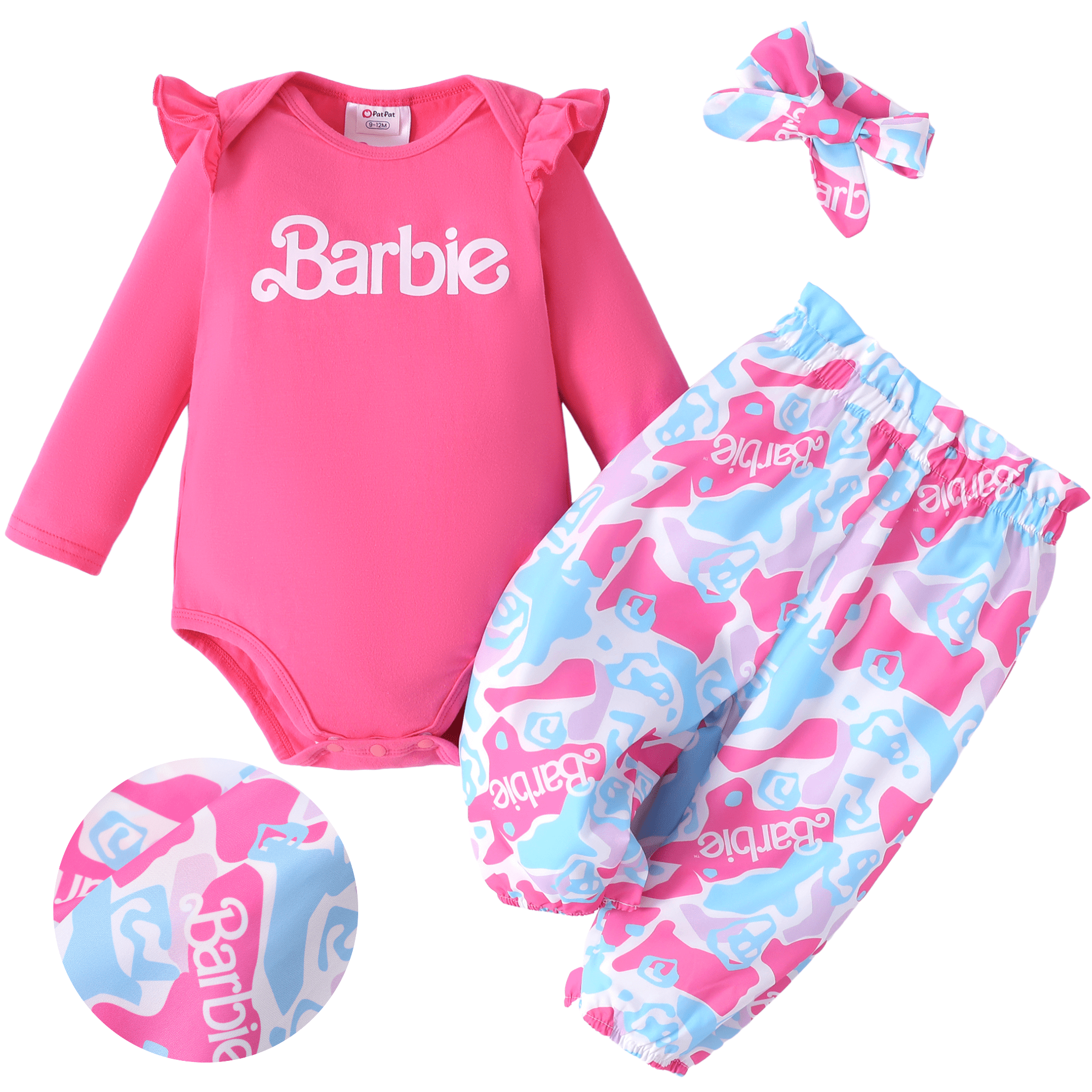 Barbie Baby Girl Clothes Ruffle Long Sleeve Romper And Camouflage Pants 3Pcs Outfit Set With ...