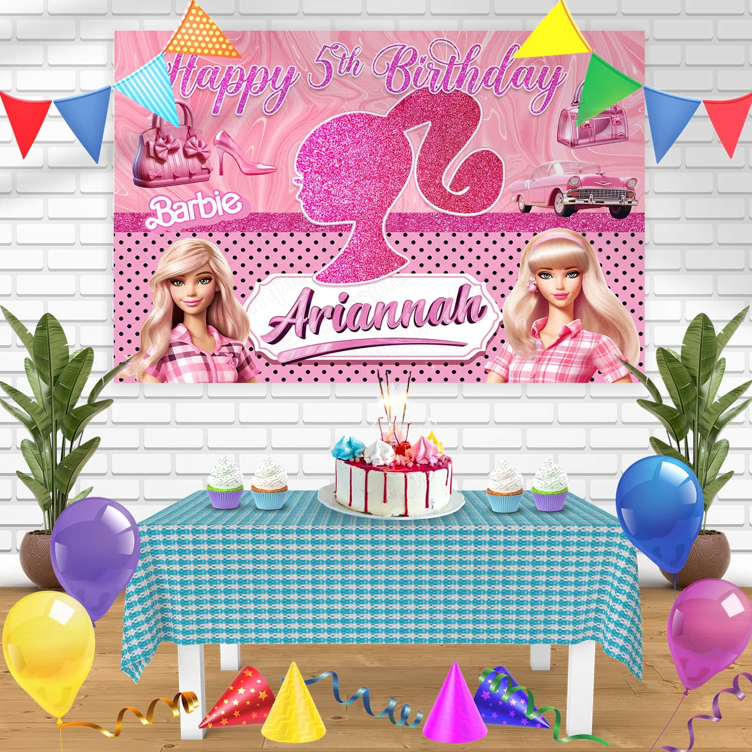 Barbie Barbi Girl Princess Cute Pink Bn Birthday Banner Personalized ...