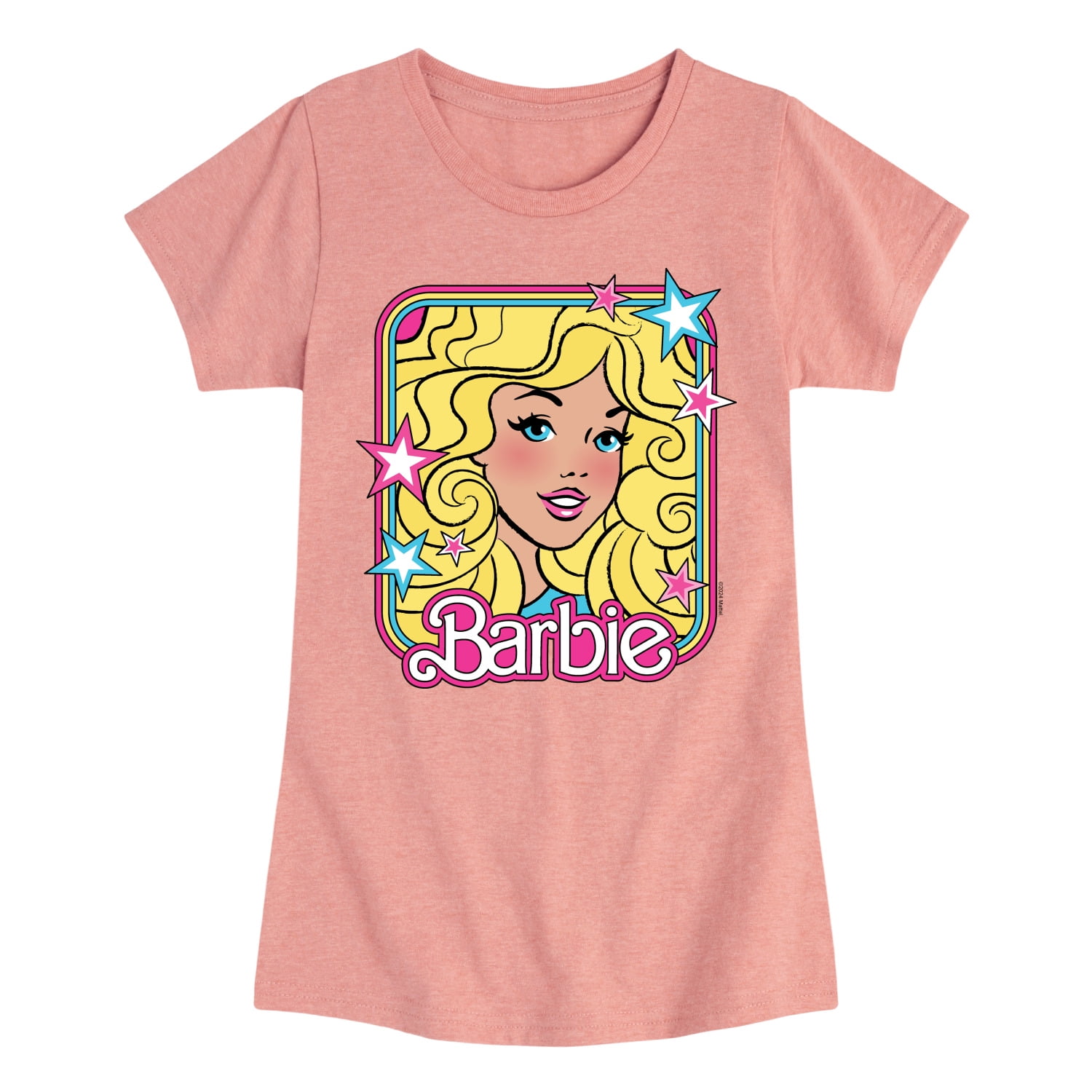 Barbie - Barbie 70S Face Stars - Girls Fitted Short Sleeve Graphic T ...