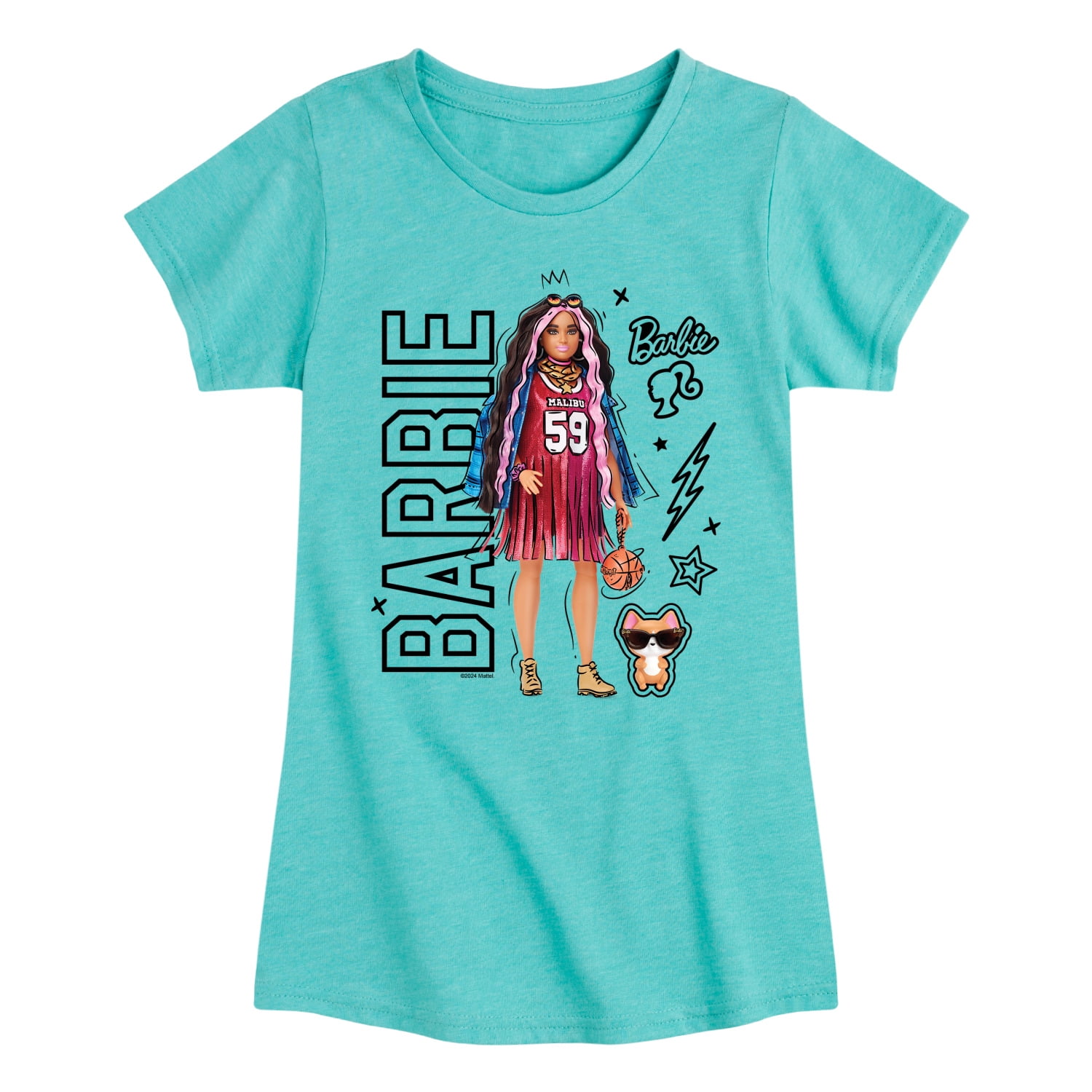 Barbie - Barbie Street Fashion - Girls Fitted Short Sleeve Graphic T ...