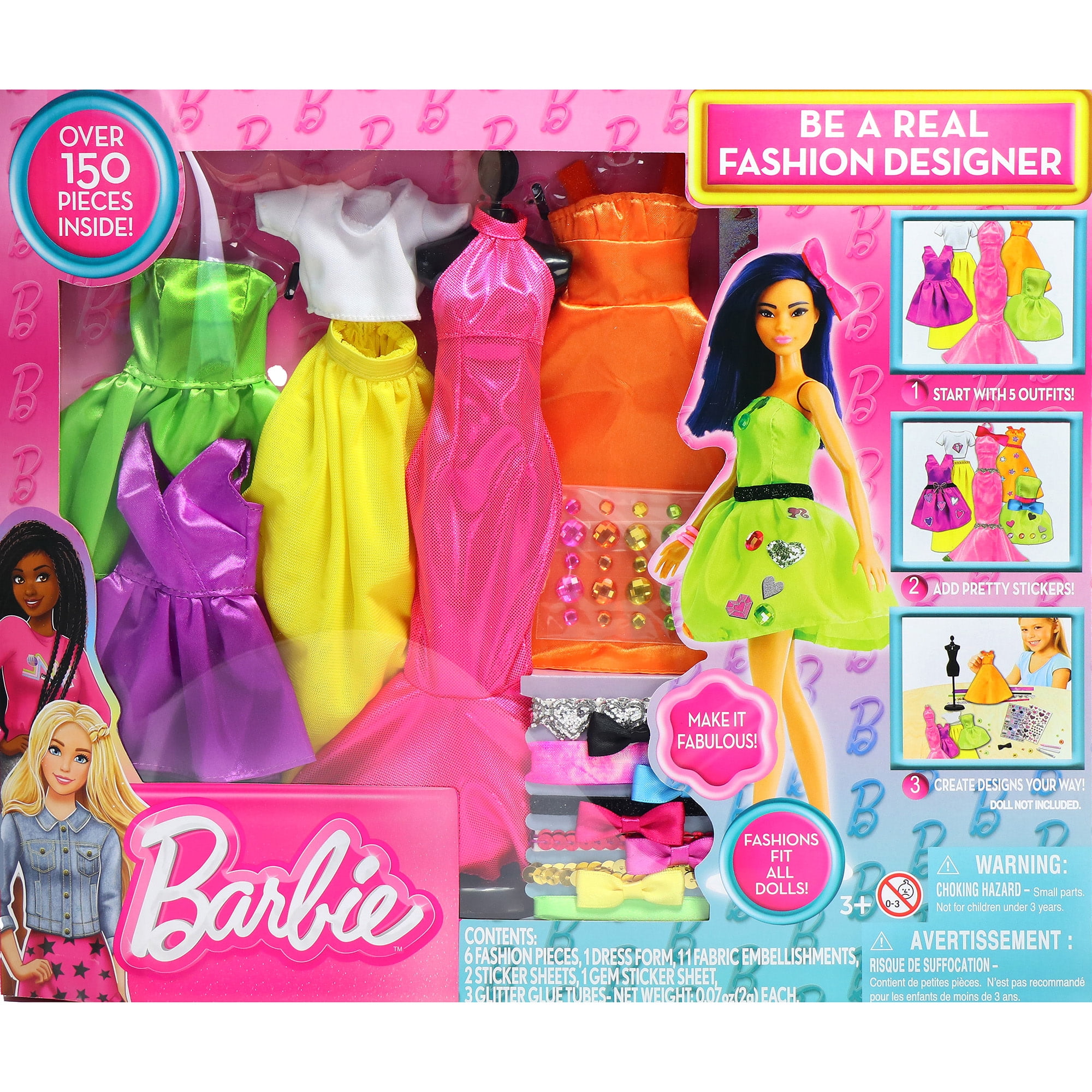 Tara Toys Barbie Fashion Designer Doll Dress Up Clothes Set Kit ...
