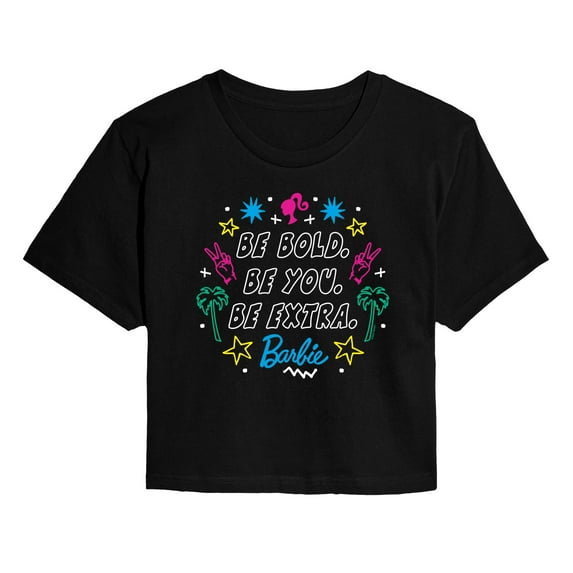 Barbie - Be Bold You Extra - Juniors Cropped Short Sleeve Graphic T ...
