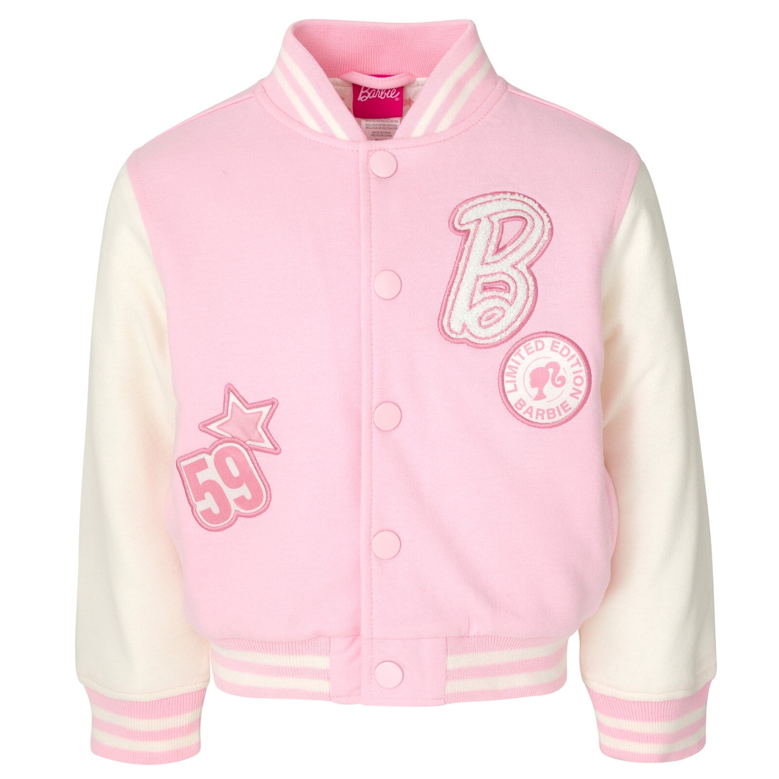 Barbie Kids Size Pink Varsity Bomber Jacket, Big Girls Apparel Outfit ...
