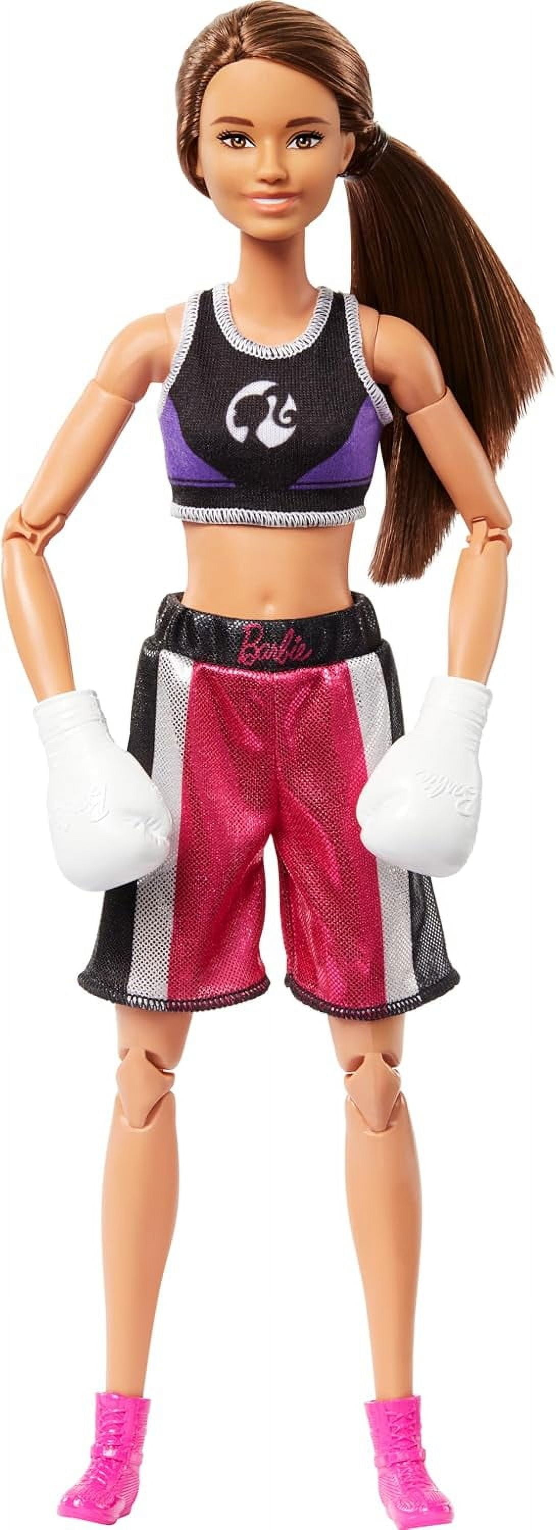 Barbie Careers Fashion Doll & Accessories, Made to Move Brunette Boxer ...