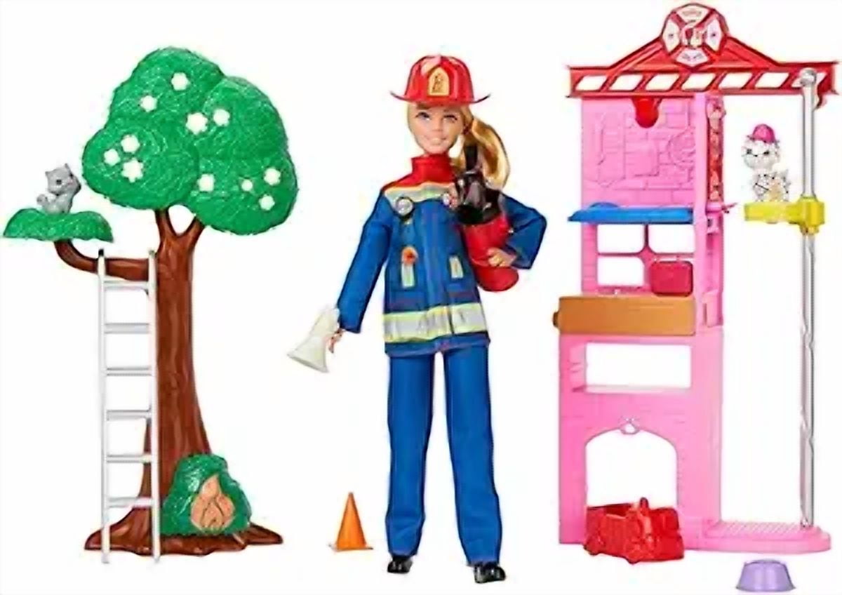 Barbie Careers Firefighter Doll & Playset with Fire Station & Tree, 2 ...