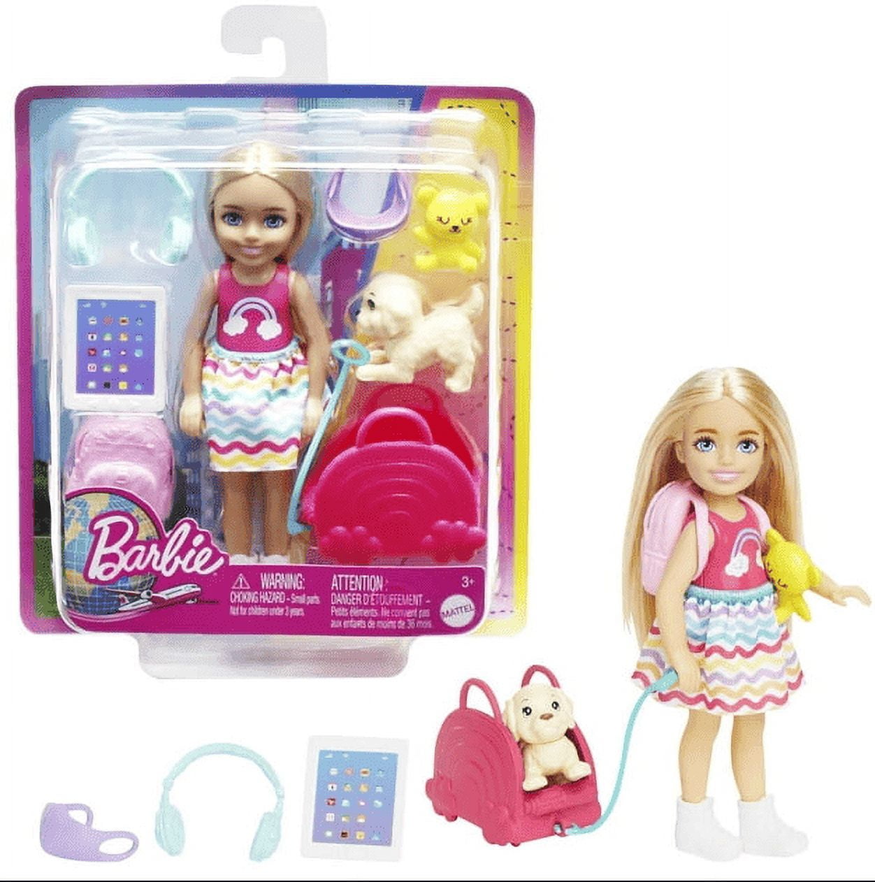 Barbie Chelsea Doll and Accessories, Small Doll Travel Set with Puppy ...
