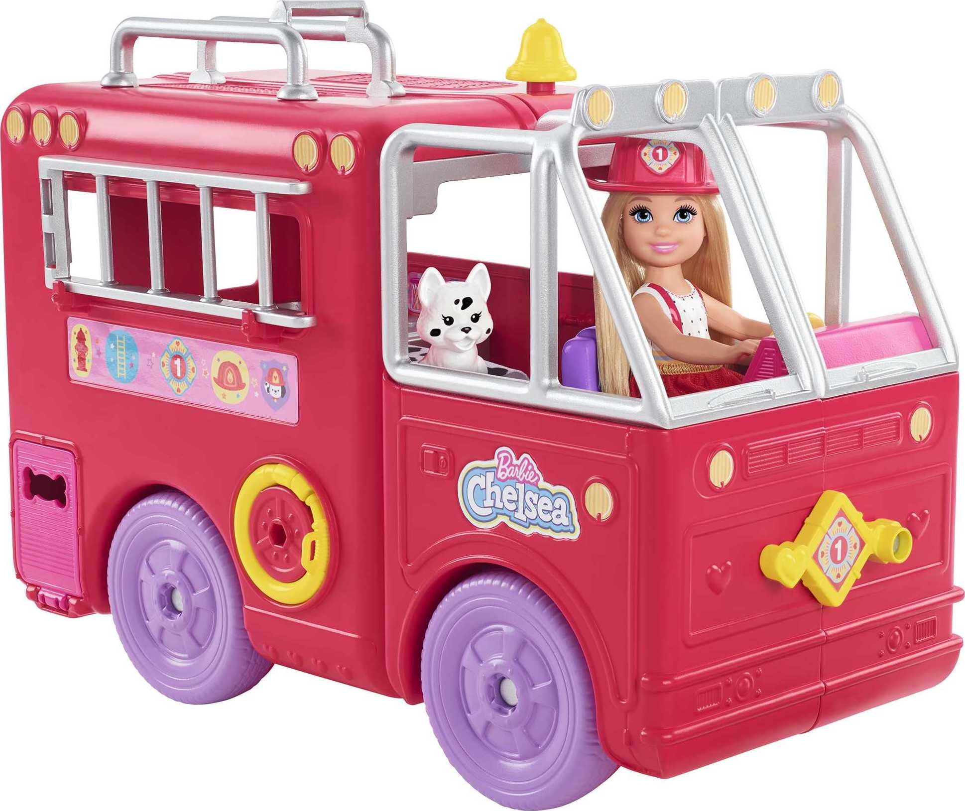 Barbie Chelsea Fire Truck Car Toy Playset, 6 inch Doll, Fold Out Play ...