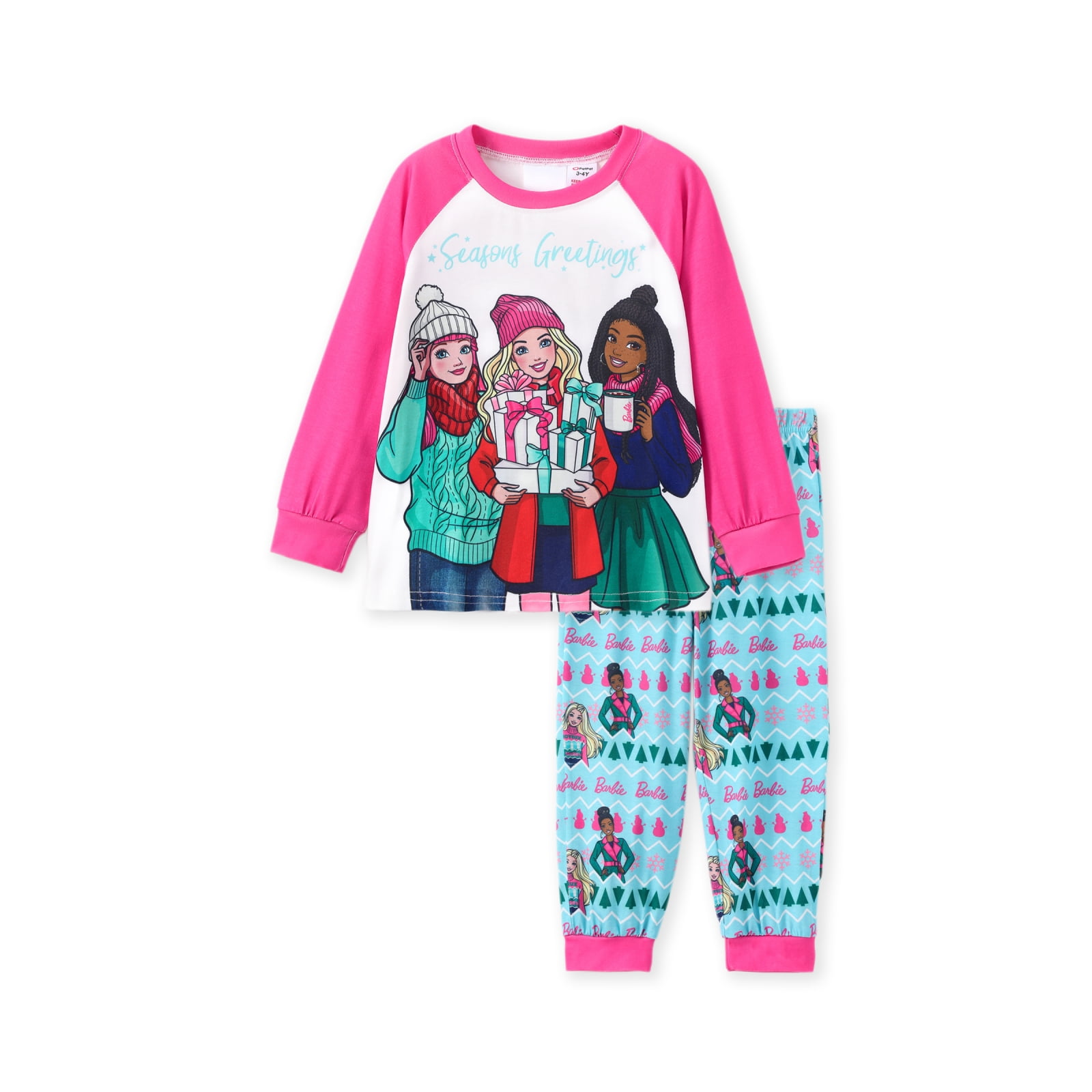 Barbie Christmas Girls Pajamas Colorblock Snowman Pattern Print ...